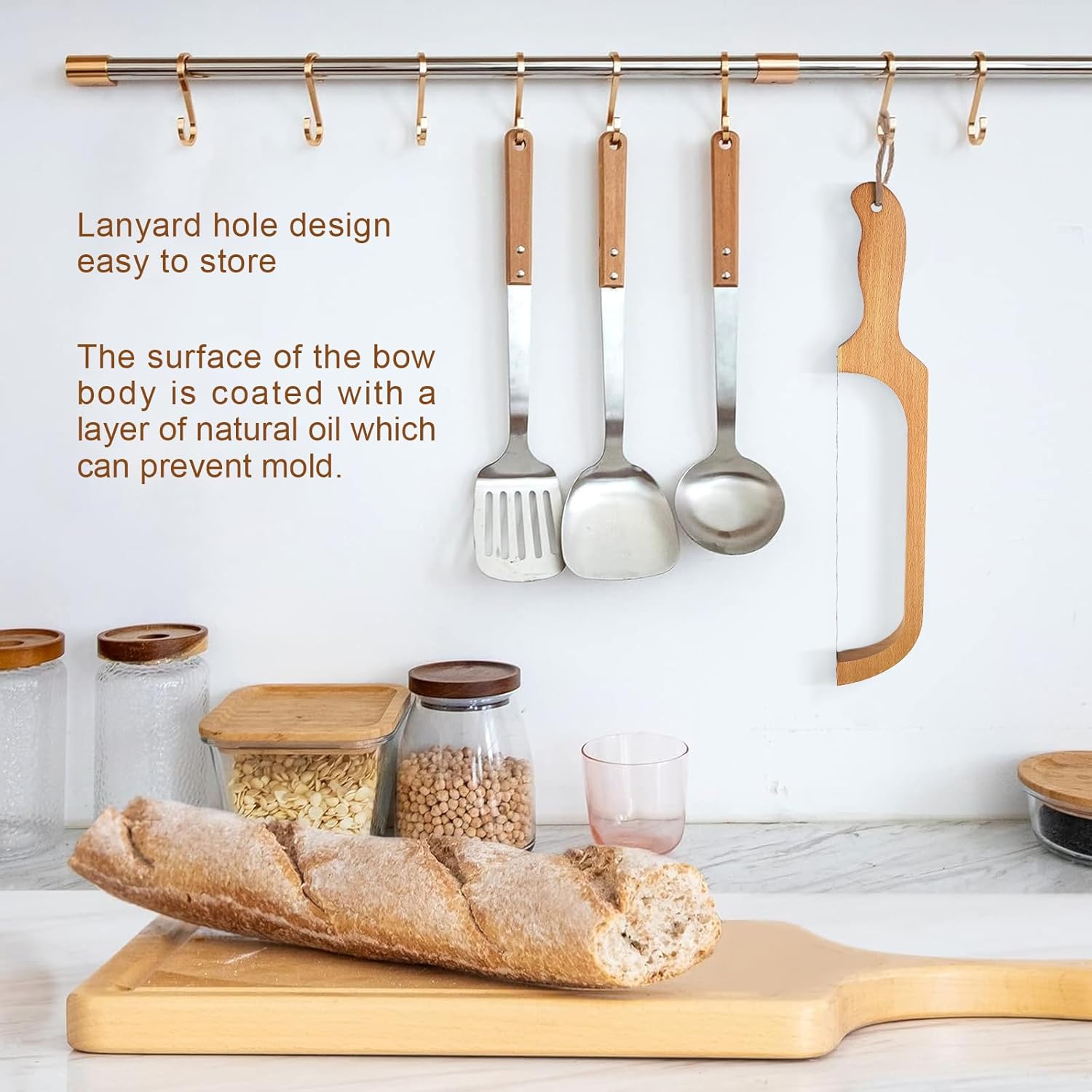 ROSROSE Cuchillo de lazo de pan de madera, cortador de masa madre ...