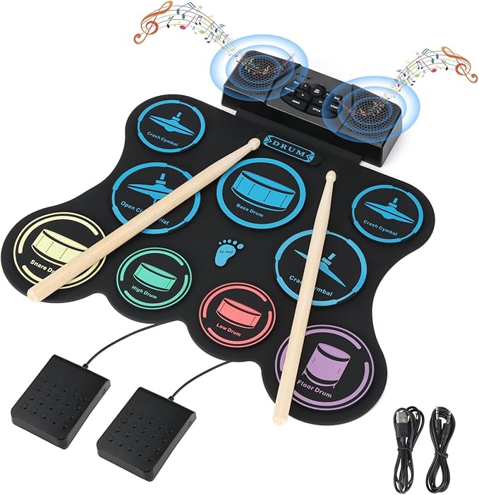 Amazon.com: Brigle Electric Drum Set, 9 Pads Kids Drum Set, Roll-up ...