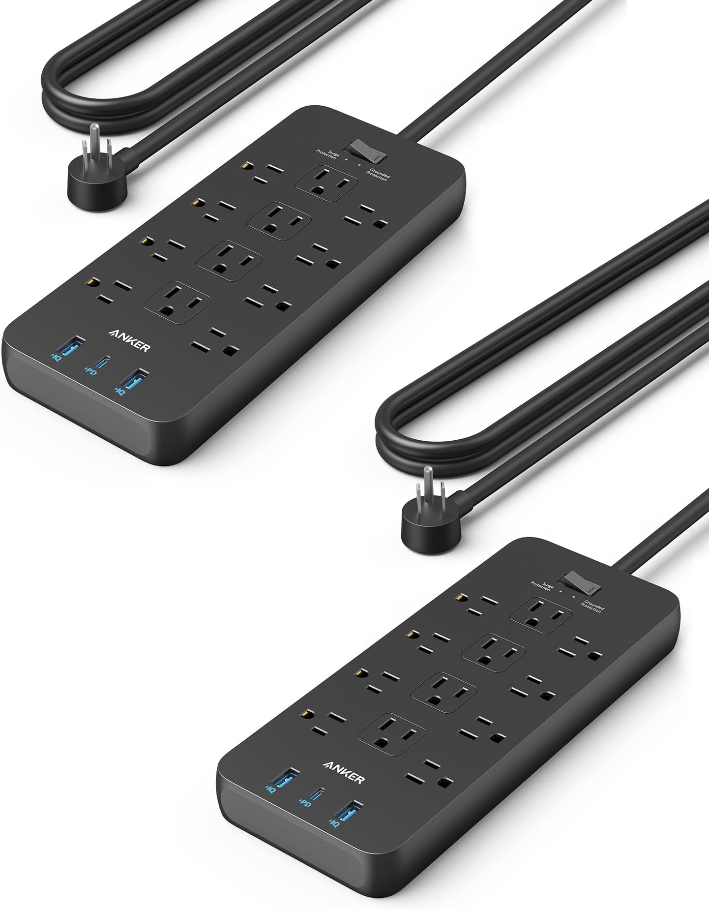 Amazon.com: Anker (Pack of 2) Surge Protector Power Strip (2100J), 12 ...