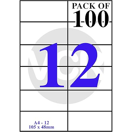 A4 Size Paper Labels for Laser, Inkjet & Copiers (12 Label Sheet)(Pack ...
