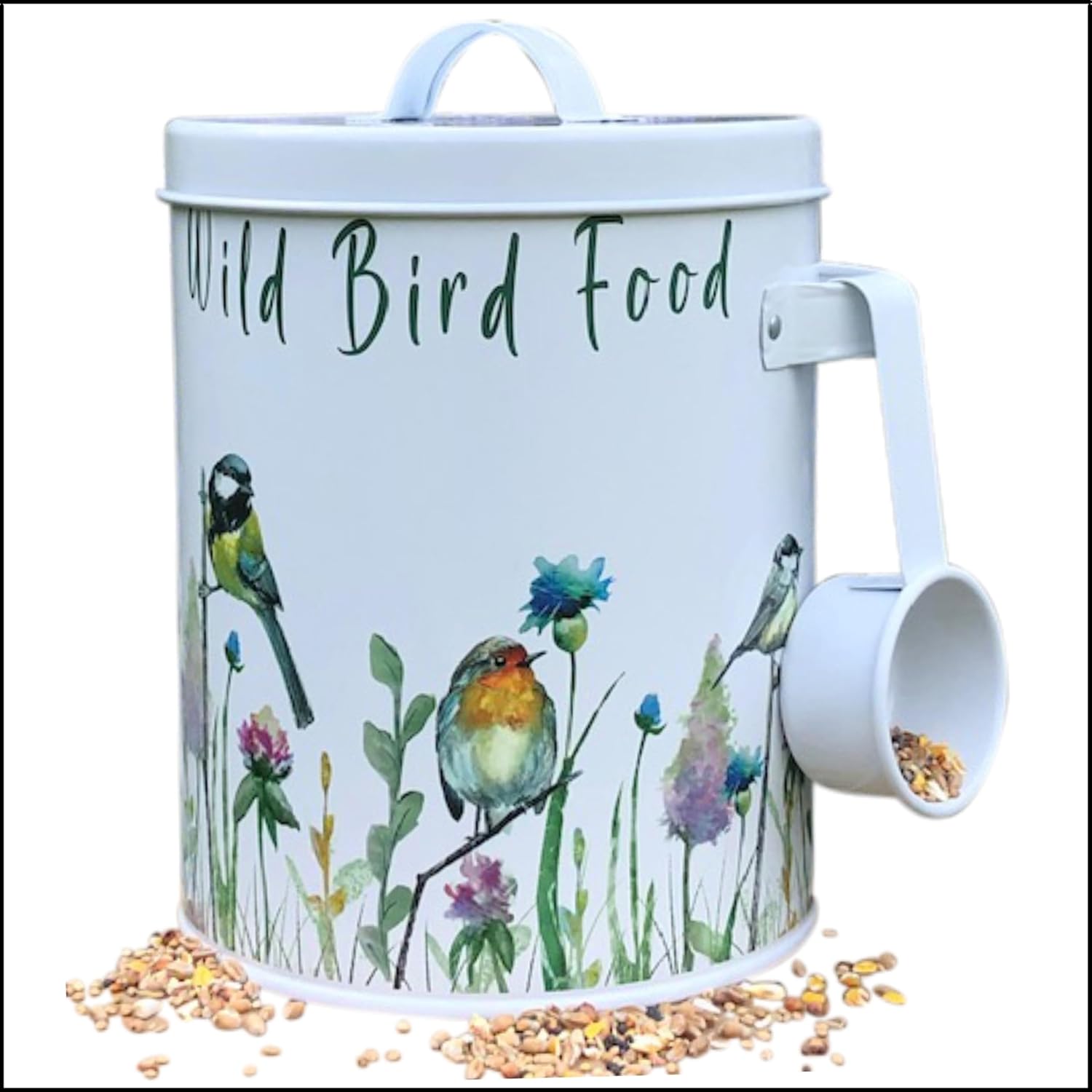 Wild Bird Food Storage Tin Garden Birds Seed Feed Metal Container 4L ...