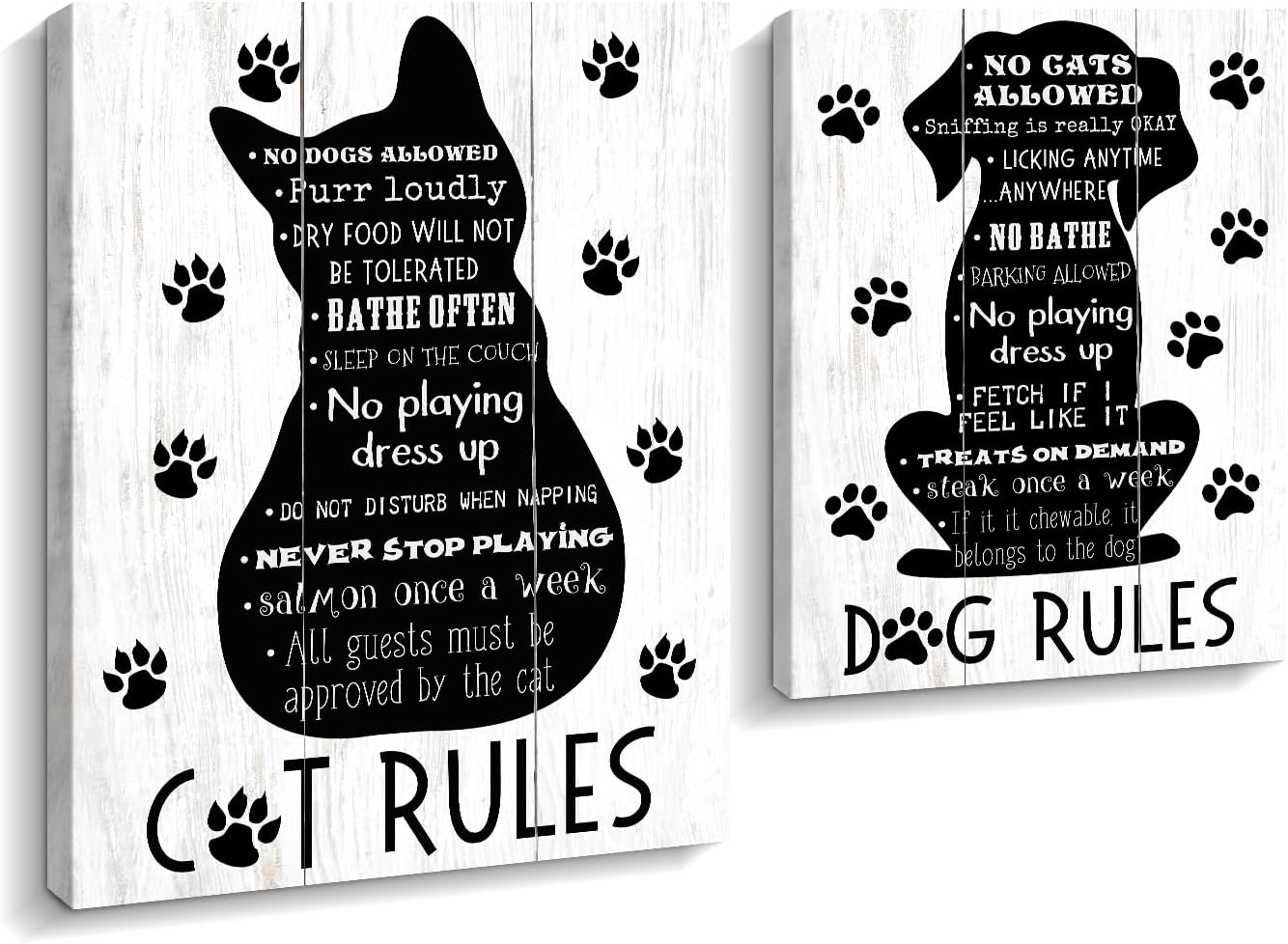 Amazon.com: Kas Home 2 Piece Cat Dog Rules Sign, Funny Canvas Wall Art ...