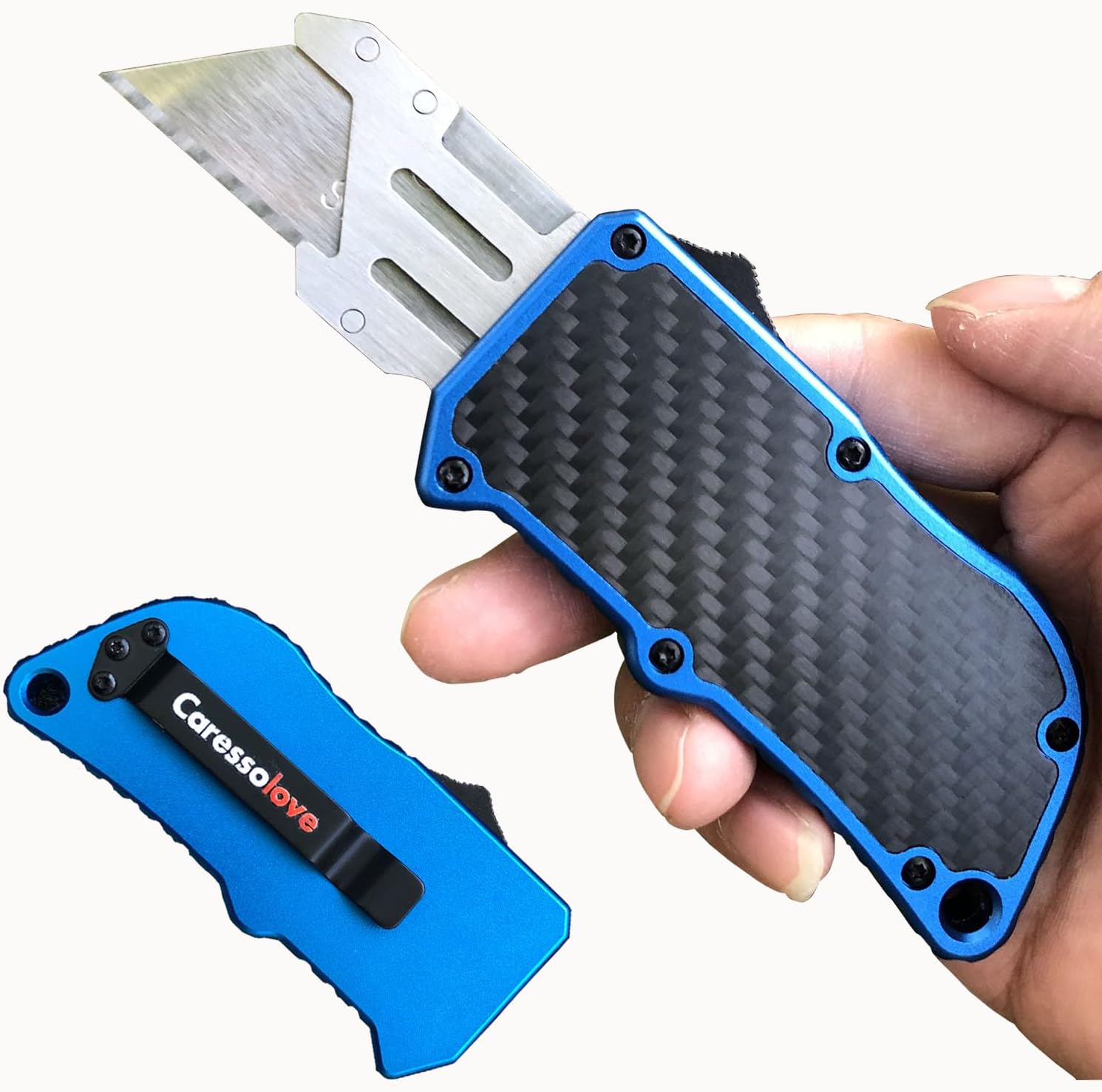 OTF Box Cutter Automatic Utility Knife Dual Action Out the Front(Carbon ...