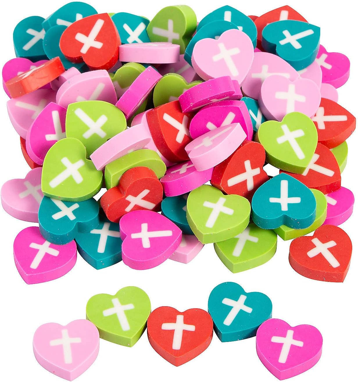 Amazon.com: Bulk Religious Valentine Heart Mini Erasers, 300 Pieces ...