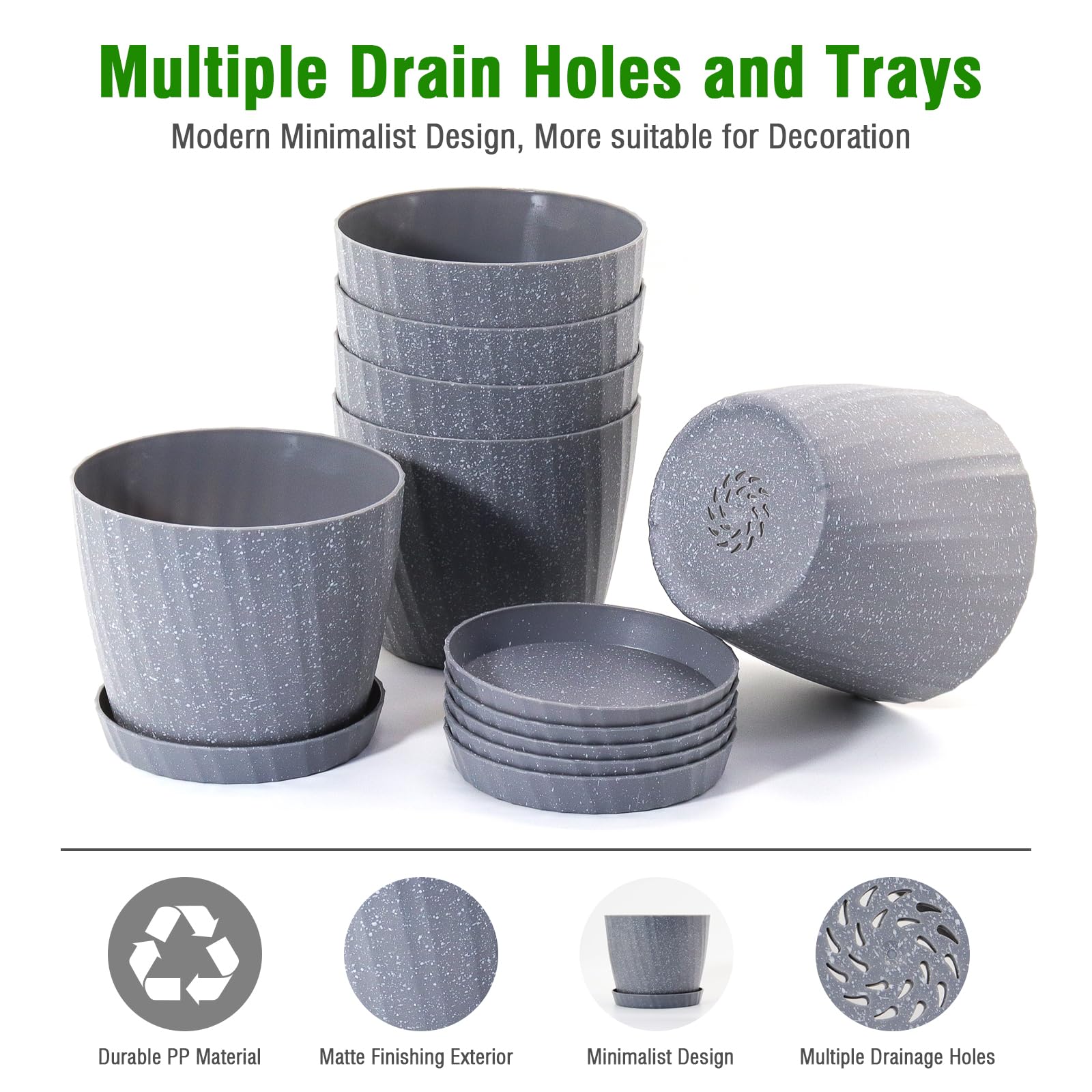 Snapklik.com : UOUZ 6 Plant Pots Bulk, 6 Pack Plastic Planters