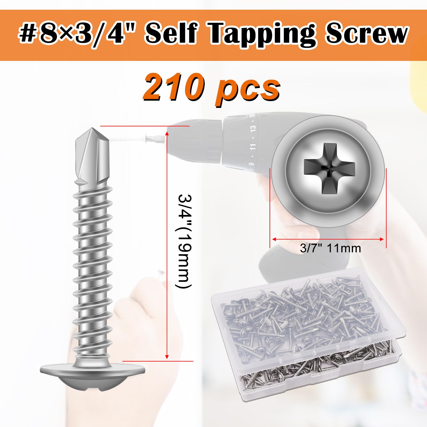 Snapklik.com : Weideer 210pcs #83/4" Self Tapping Screws For Matal ...