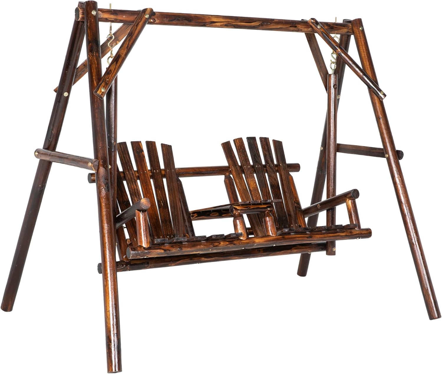 Amazon.com : Outsunny Wooden Porch Swing with Stand, 2-Seat Patio Swing ...