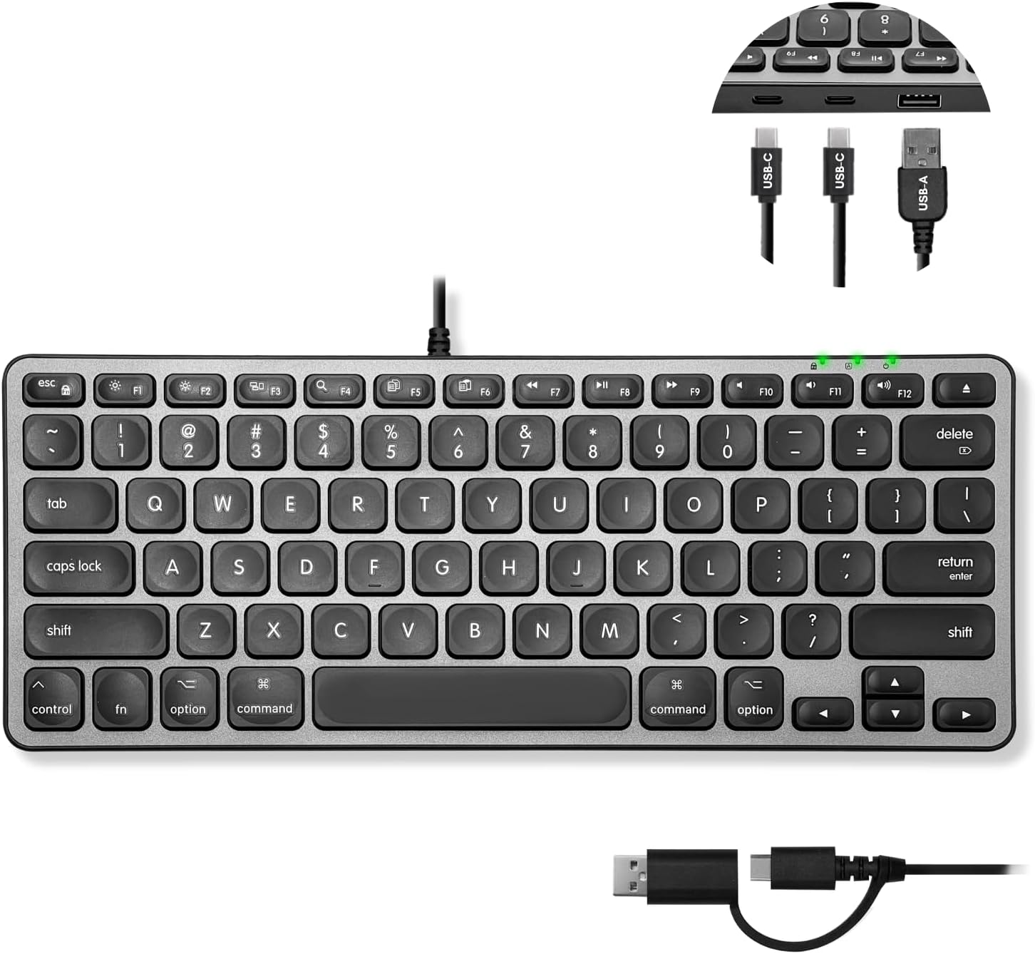 Amazon.com: Macally Wired Keyboard for Mac with USB Hub (2X USB-C / 1x USB-A) - Compatible Small ...