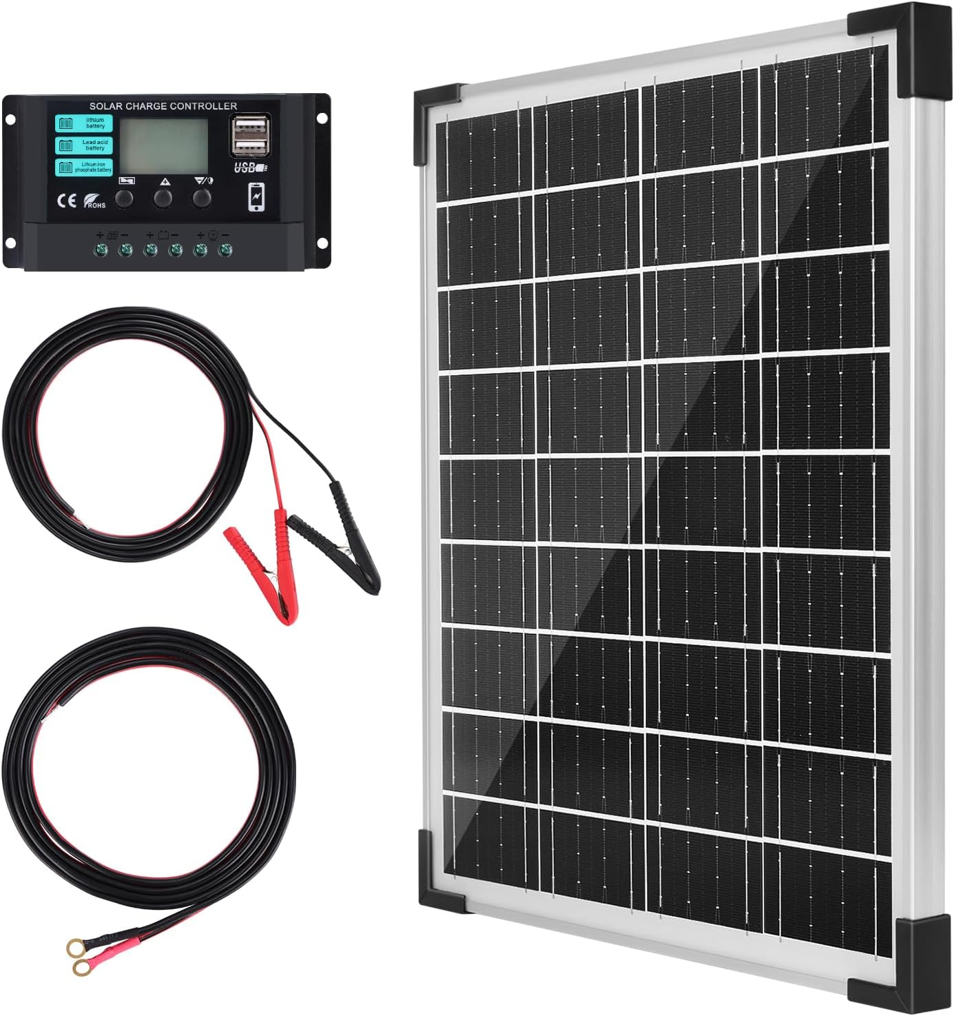 Amazon.com : TBER Solar Panel Kit 20W 12V, Solar Battery Charger with ...