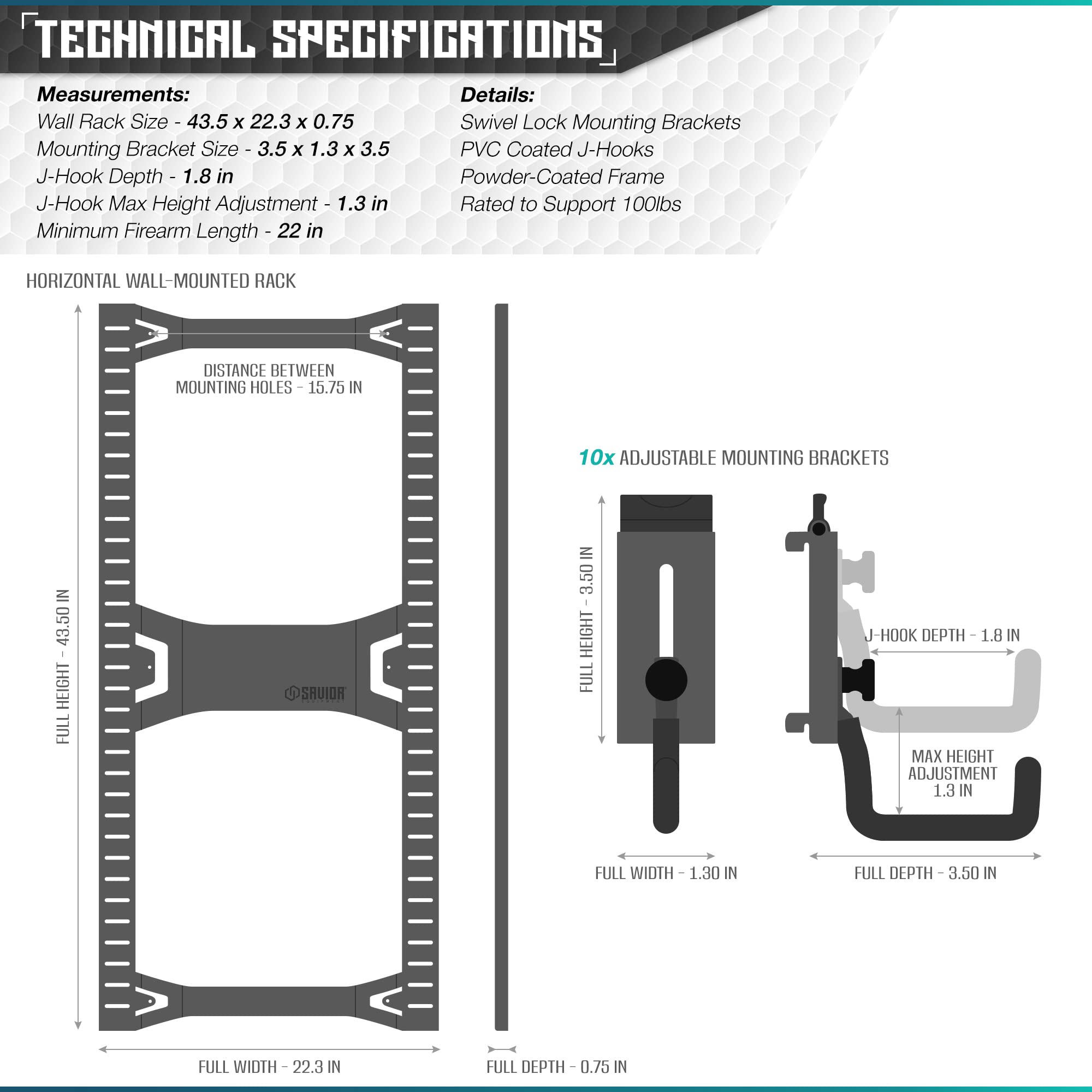 Savior Equipment Horizontal Steel Wall Mount Firearm Rifle Display Rack ...