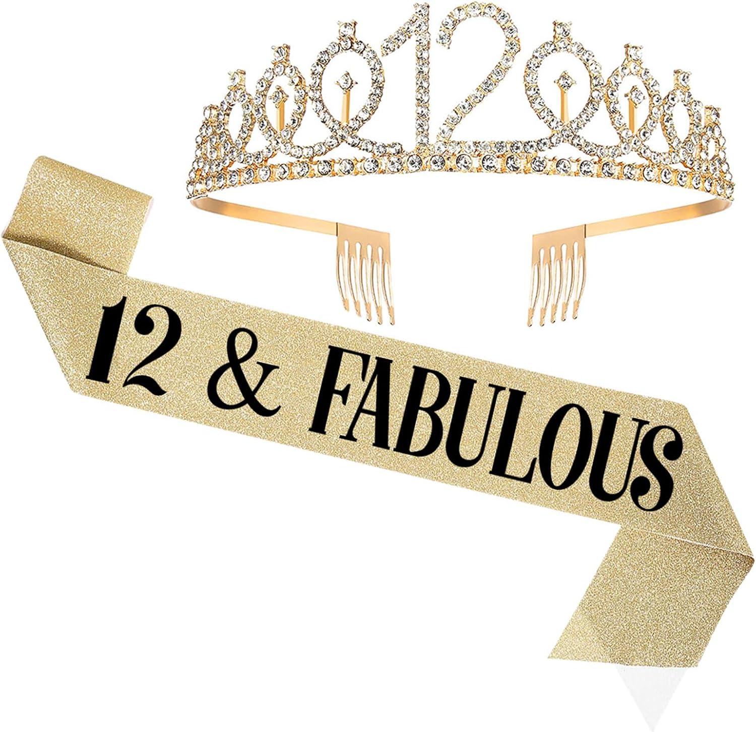 Amazon.com: UVATAHONA 12th Birthday Sash and Tiara, 12 & Fabulous Sash ...