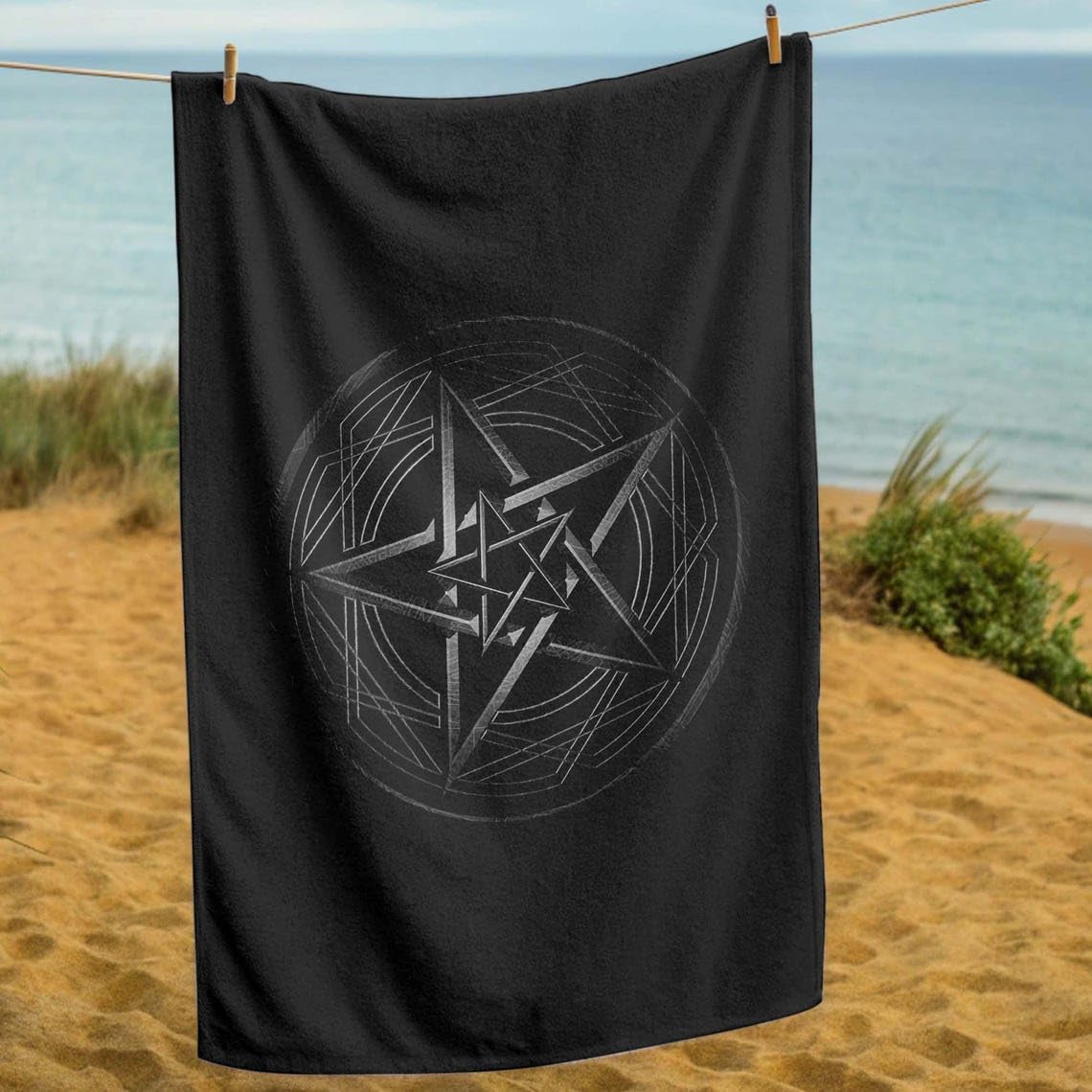 Amazon.com: Pentagram Towel, Black Design, Geometric Symbol, Occult ...