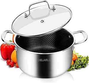 Amazon.com: DELARLO Tri-Ply Stainless Steel Stock Pot, 5QT Non Stick Pots, Induction Ready ...