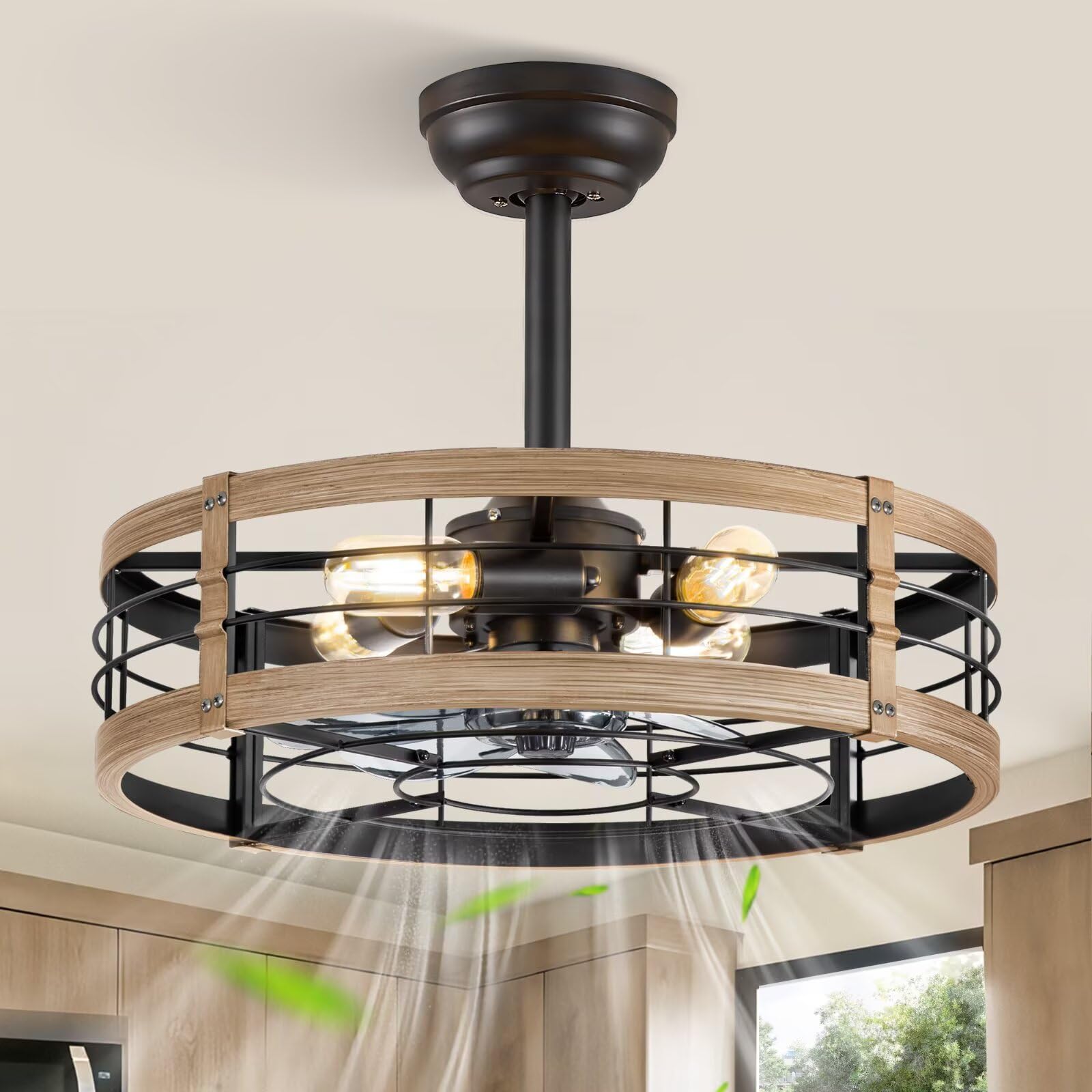 Snapklik.com : LEDIARY 20 Inch Fandelier Caged Ceiling Fan
