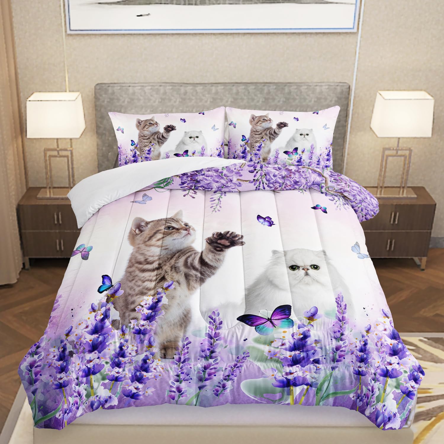 Amazon.com: AILONEN Cat Comforter Set Queen Size, 3D Cute Cat with ...