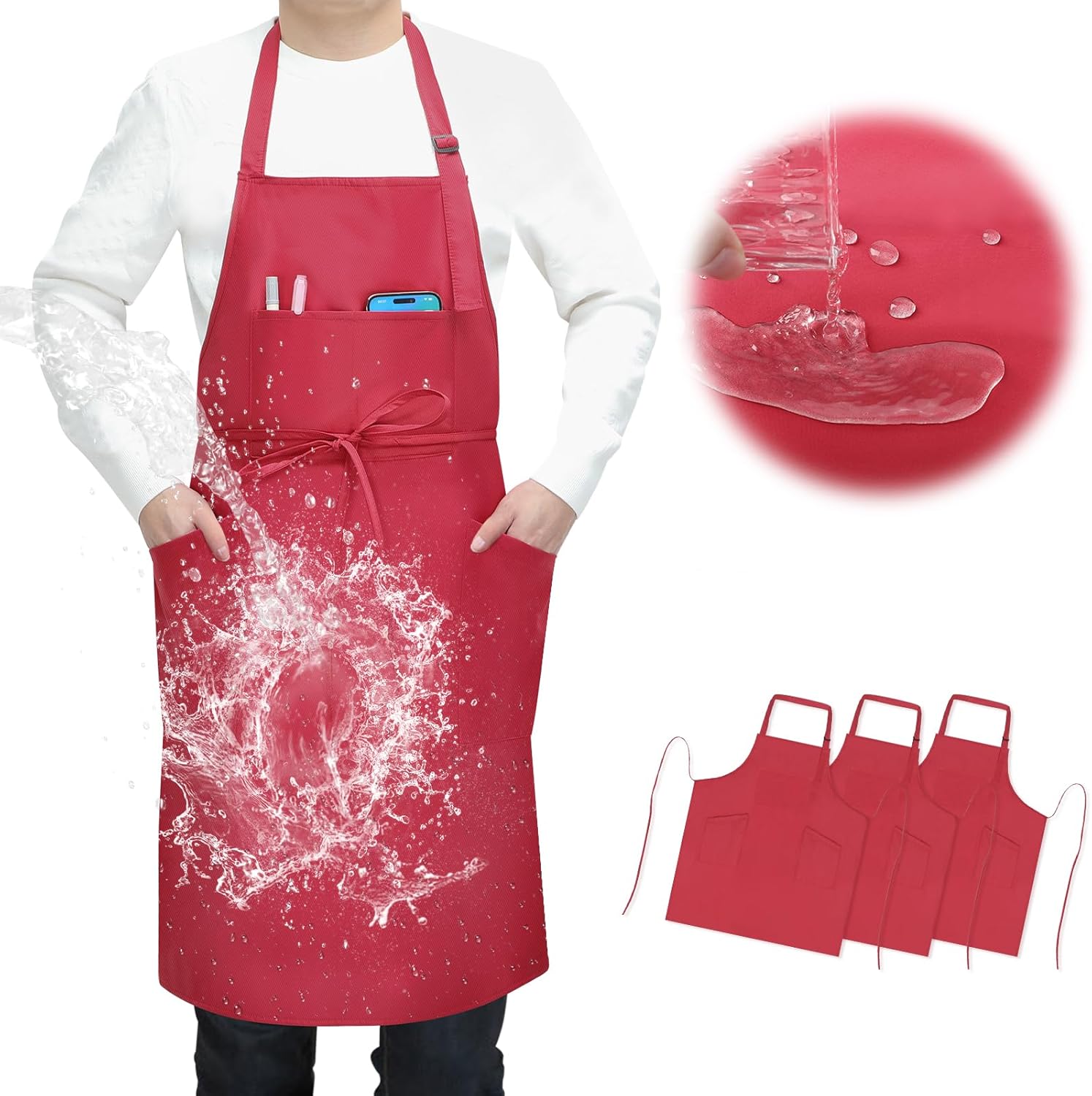 Amazon.com: SHEOMERN 3 Pcs Dual Waterproof Oilproof Kitchen Chef Aprons ...