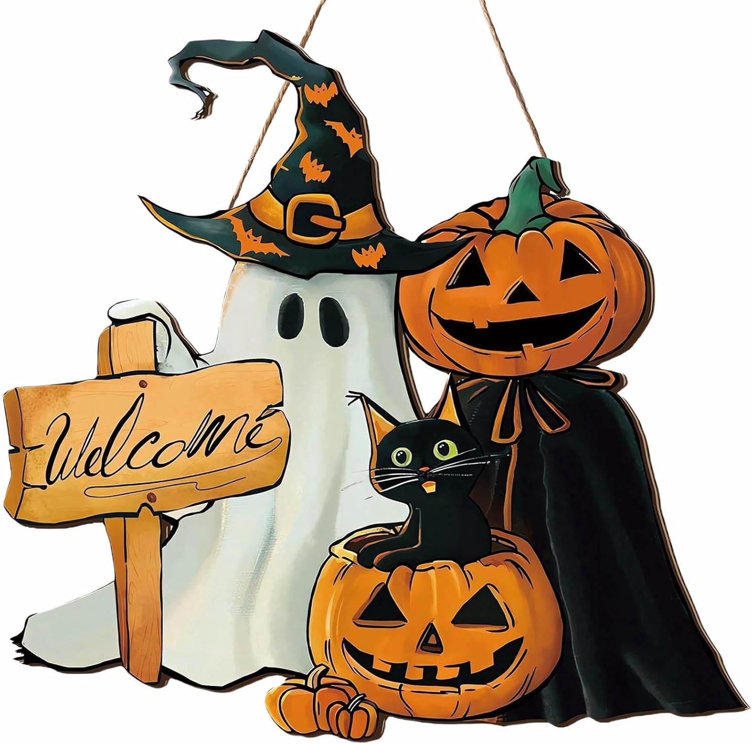 Amazon.com: Halloween Welcome Door Sign - Halloween Hanging Sign Ghost ...