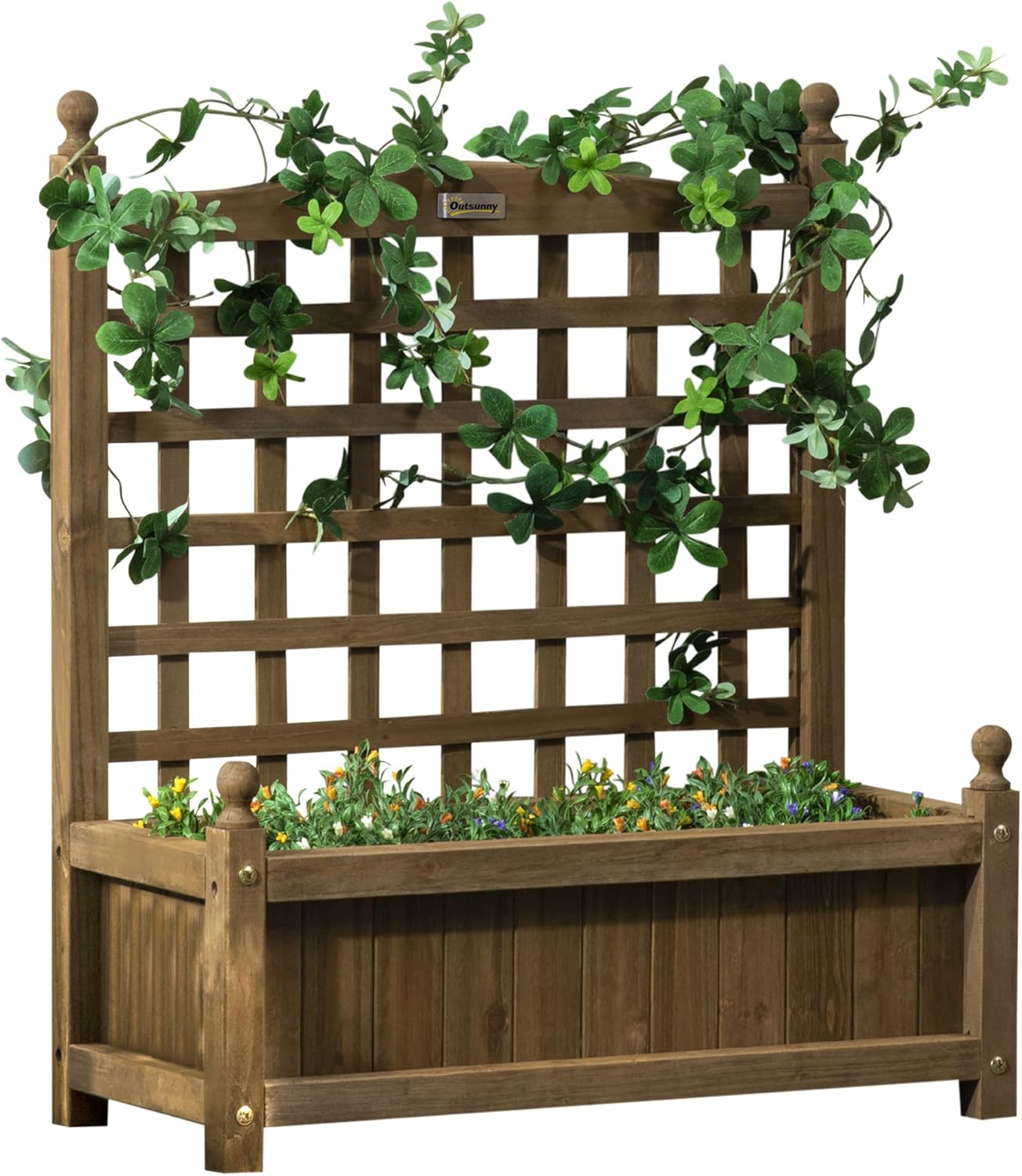 Outsunny Planter with Trellis – Flower Box – Planter on Stand – Dim ...