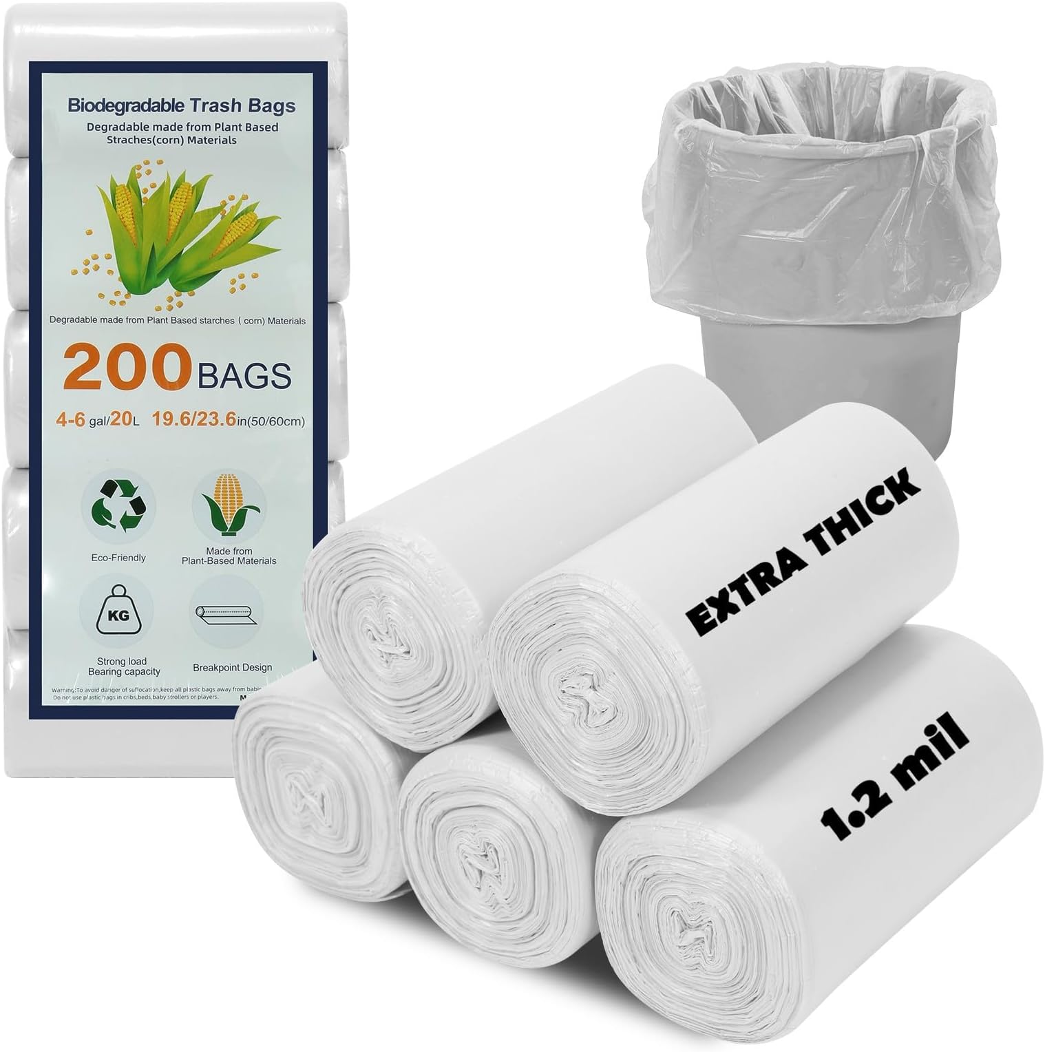 Amazon.com: Biodegradable, Recyclable 4-6 Gallon Trash Bags, 200 Count ...
