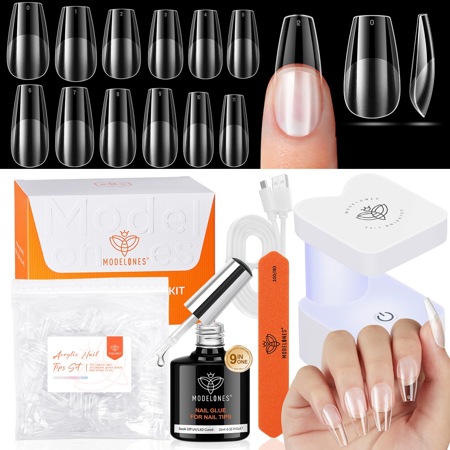 Amazon.com: modelones Gel Nail Kit, Gel Nail Tips Medium Coffin Shape ...