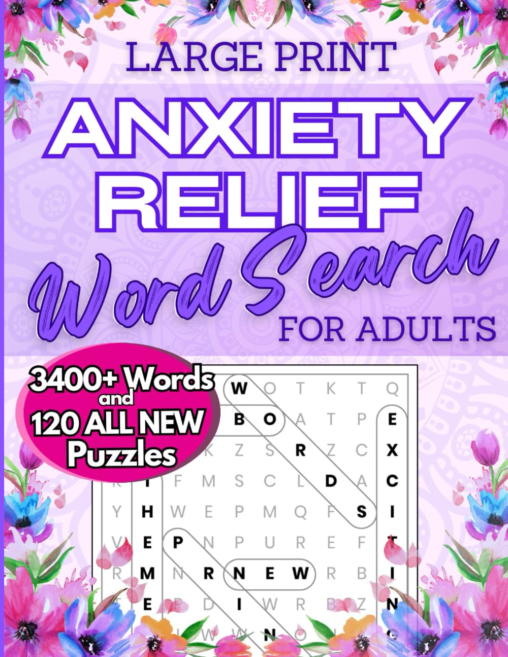 3400+ New Words Anxiety Relief Word Search for Adults LARGE PRINT: 120 ...