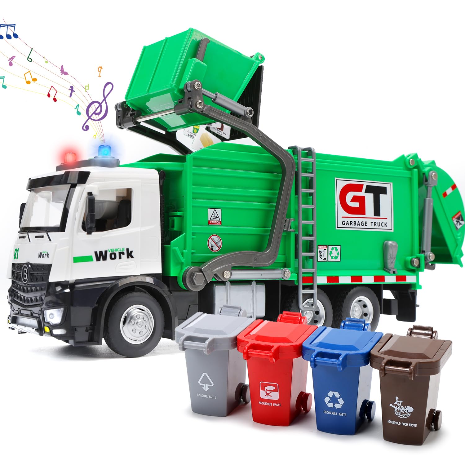 Amazon.com: HOLYFUN Garbage Truck Toys Trash Truck with Sound and Light ...