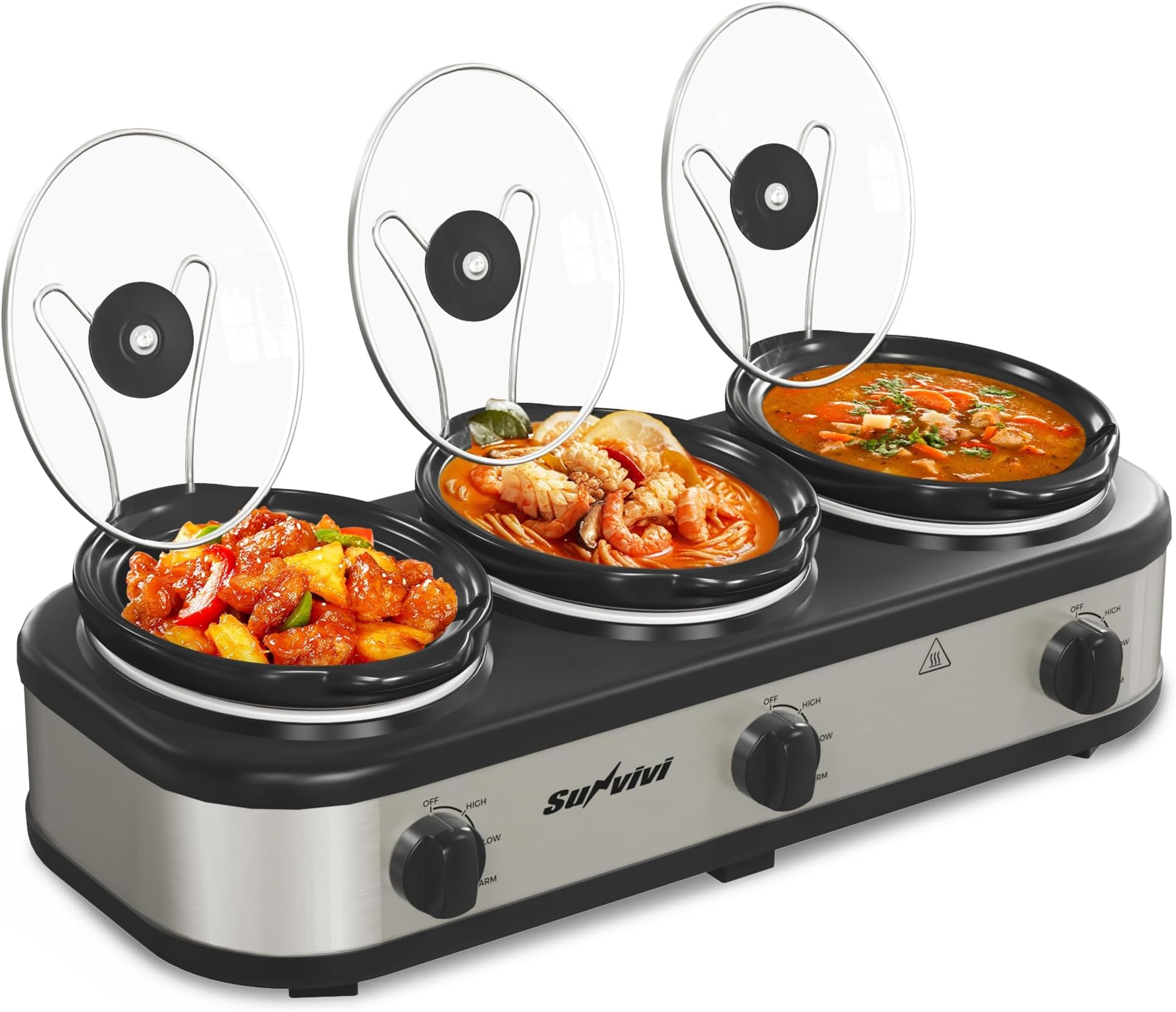 Amazon.com: MegaChef Triple 2.5 Quart Slow Cooker and Buffet Server in ...
