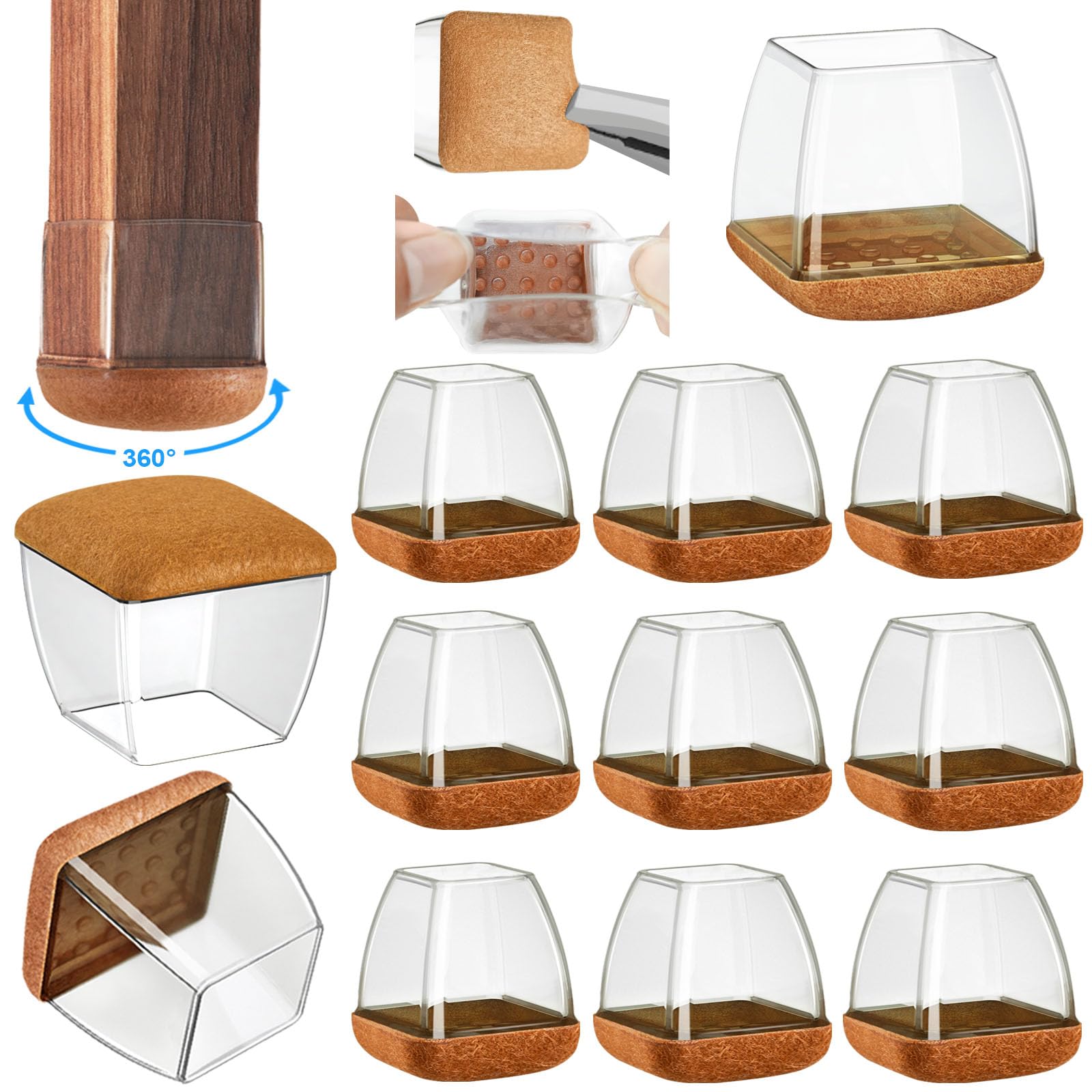 24 Pack Extra Large Chair Leg Floor Protectors for Hardwood - Square ...