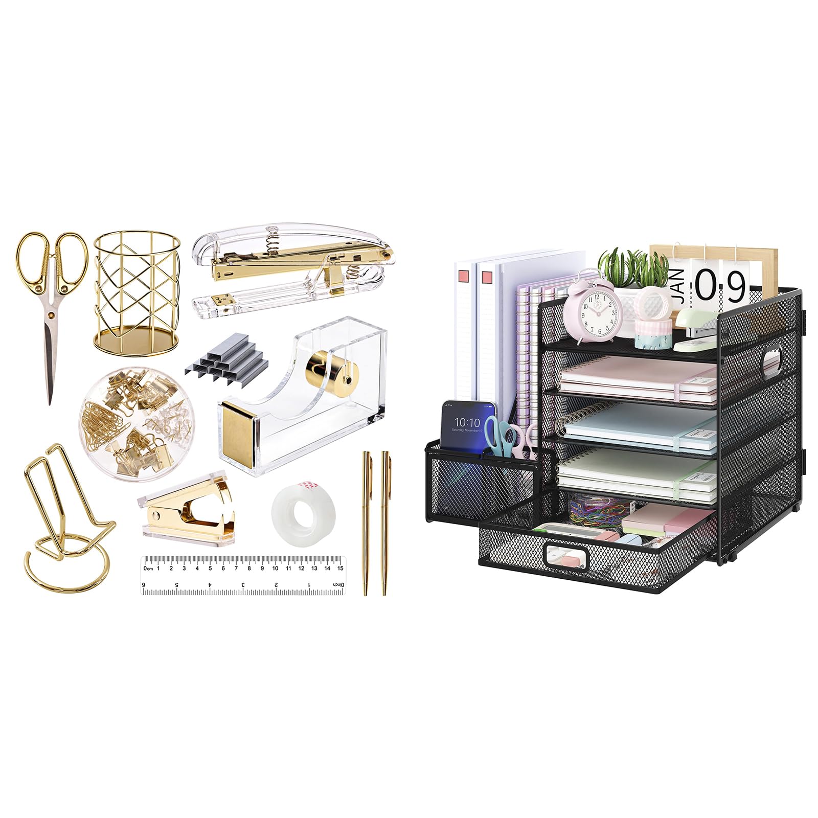 Amazon.com: EOOUT Gold Office Supplies Set Desk Combo Set, Acrylic ...