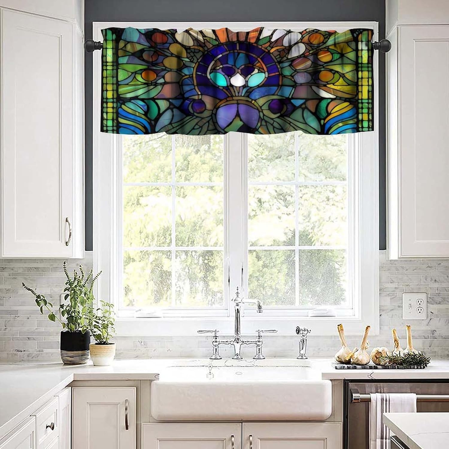 Amazon.com: BenYaSong Colorful Stained Glass Blackout Valance Curtain ...