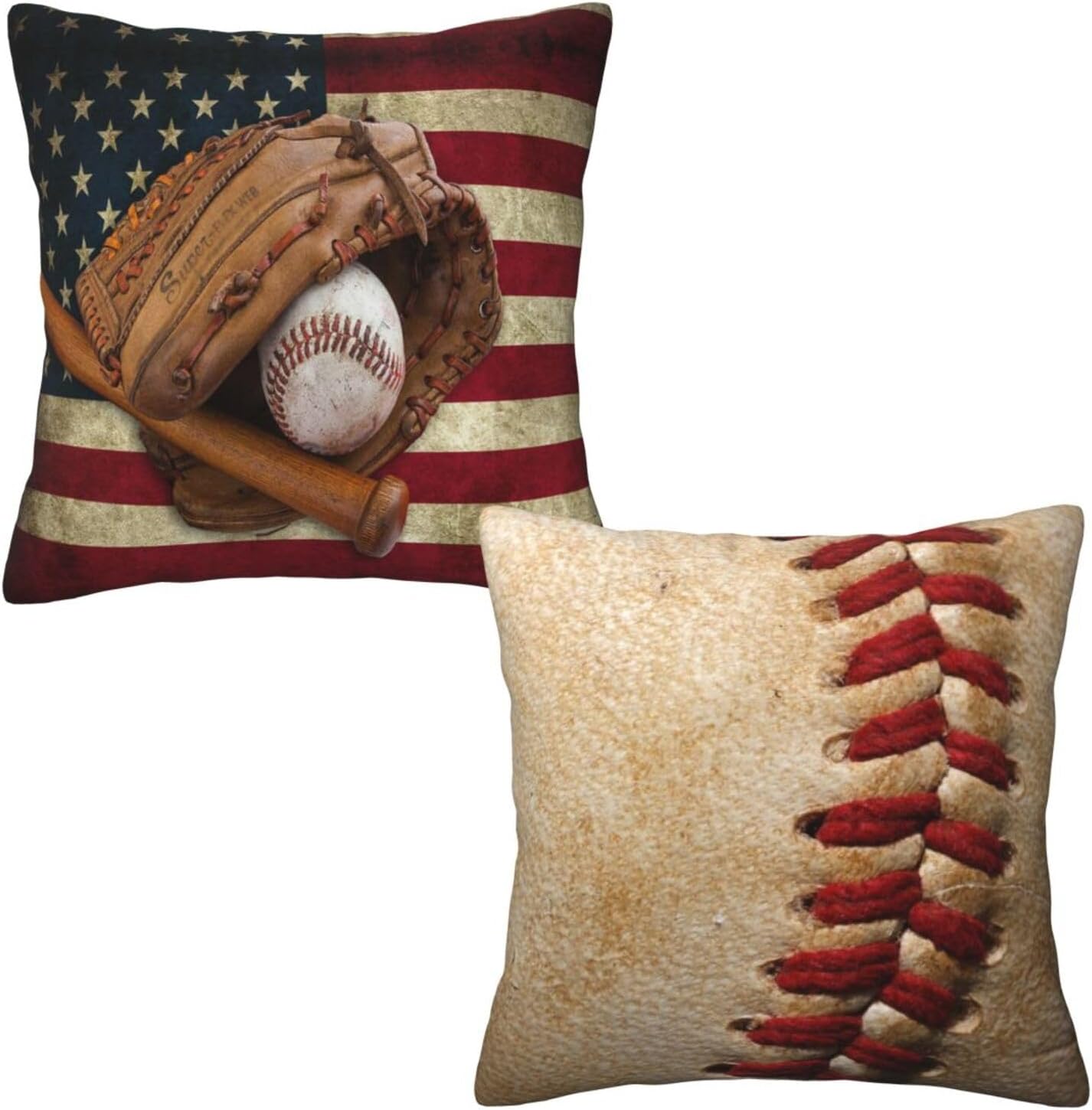 Amazon.com: Tebjh Baseball with American Flag Pillow Covers 18x18 Set ...
