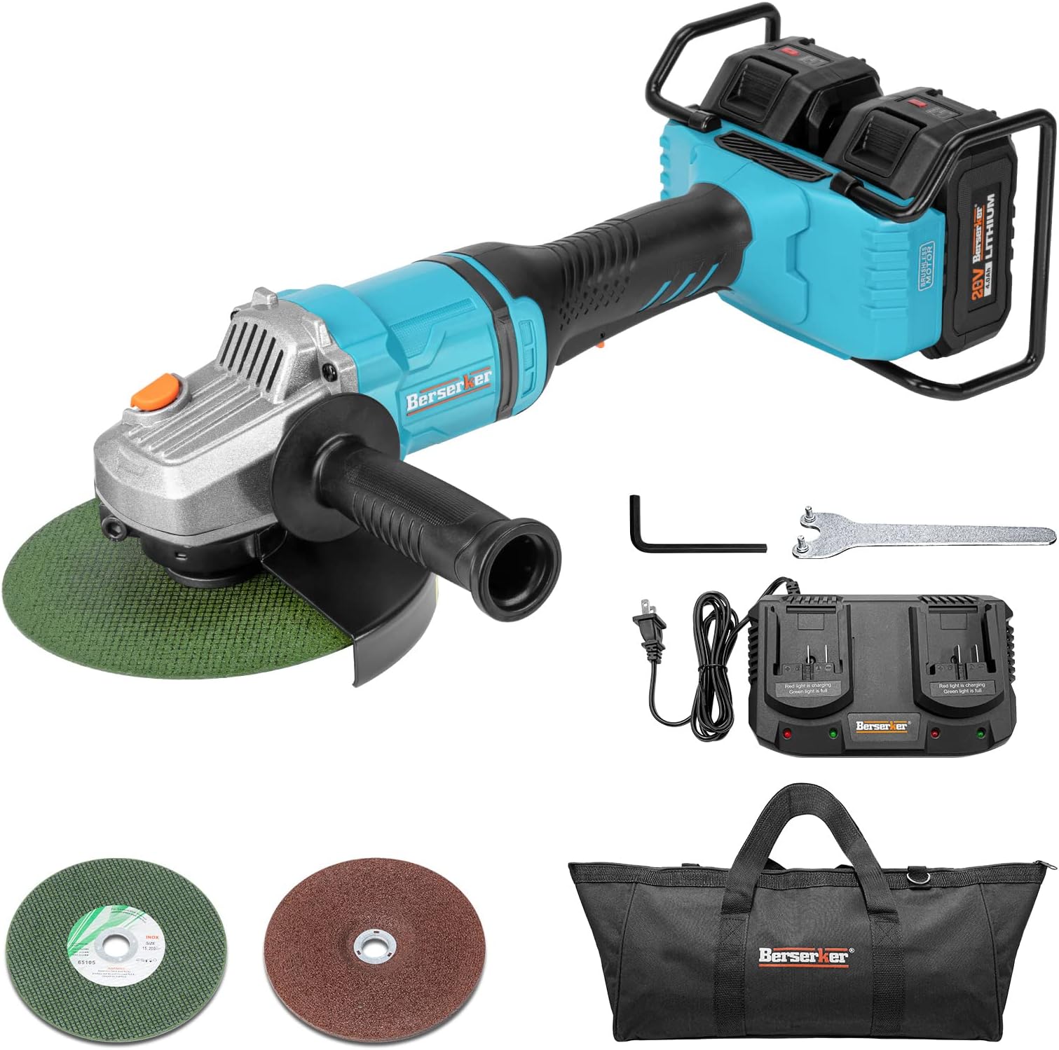 Berserker 36V Cordless 7" Brushless Power Angle Grinder Tool, 2 * 4.0Ah ...