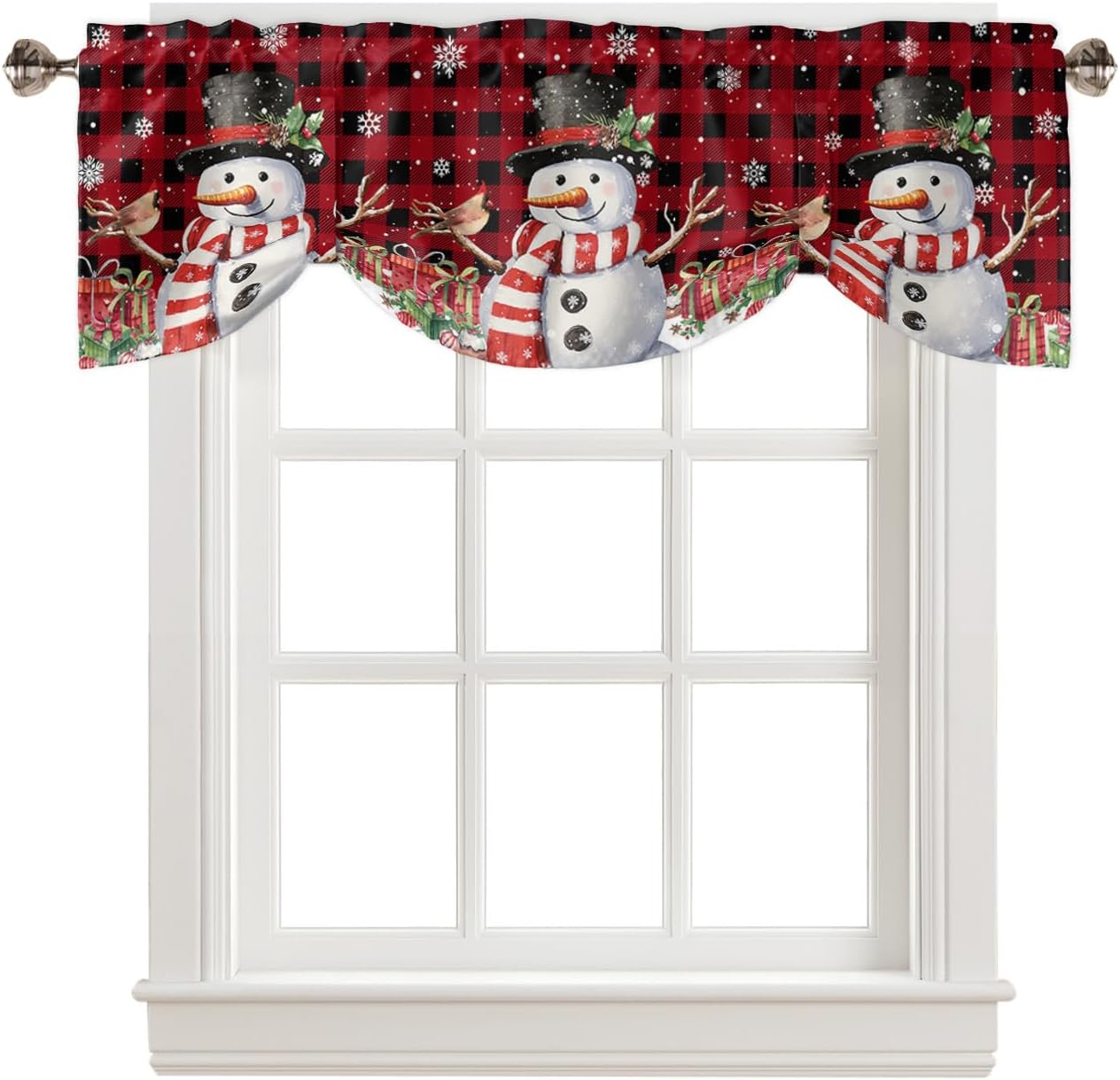 Amazon.com: Christmas Snowman Tie Up Valances for Windows Xmas Snowman ...