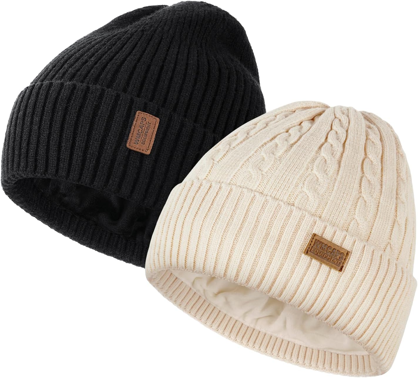 Amazon.com: Wmcaps 2PCS Warm Winter Fleece Lined Beanie, Unisex Snow ...