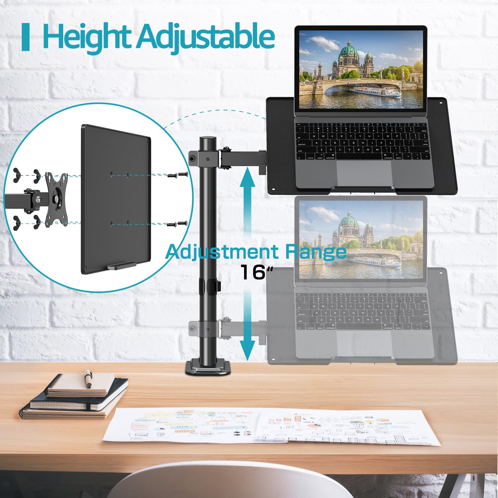 Snapklik.com : MOUNTUP Single Laptop Tray Desk Mount For 13-17 Inch ...