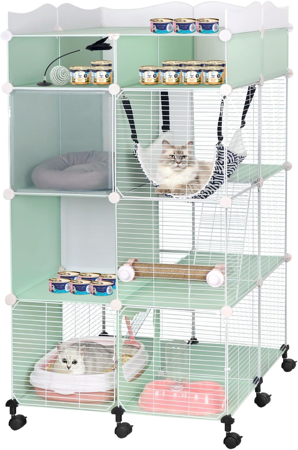 Xverycan Cat Cage Indoor with Storage Cubes, 3-Tier DIY Cat Enclosures ...