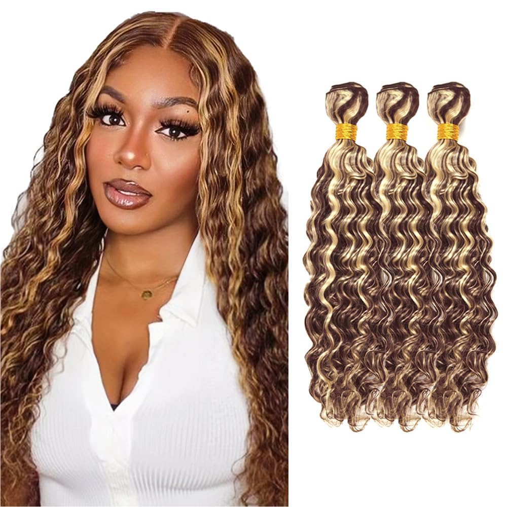 Amazon.com : Brown Human Hair Bundles Highlight Bundles 613 Deep Wave ...