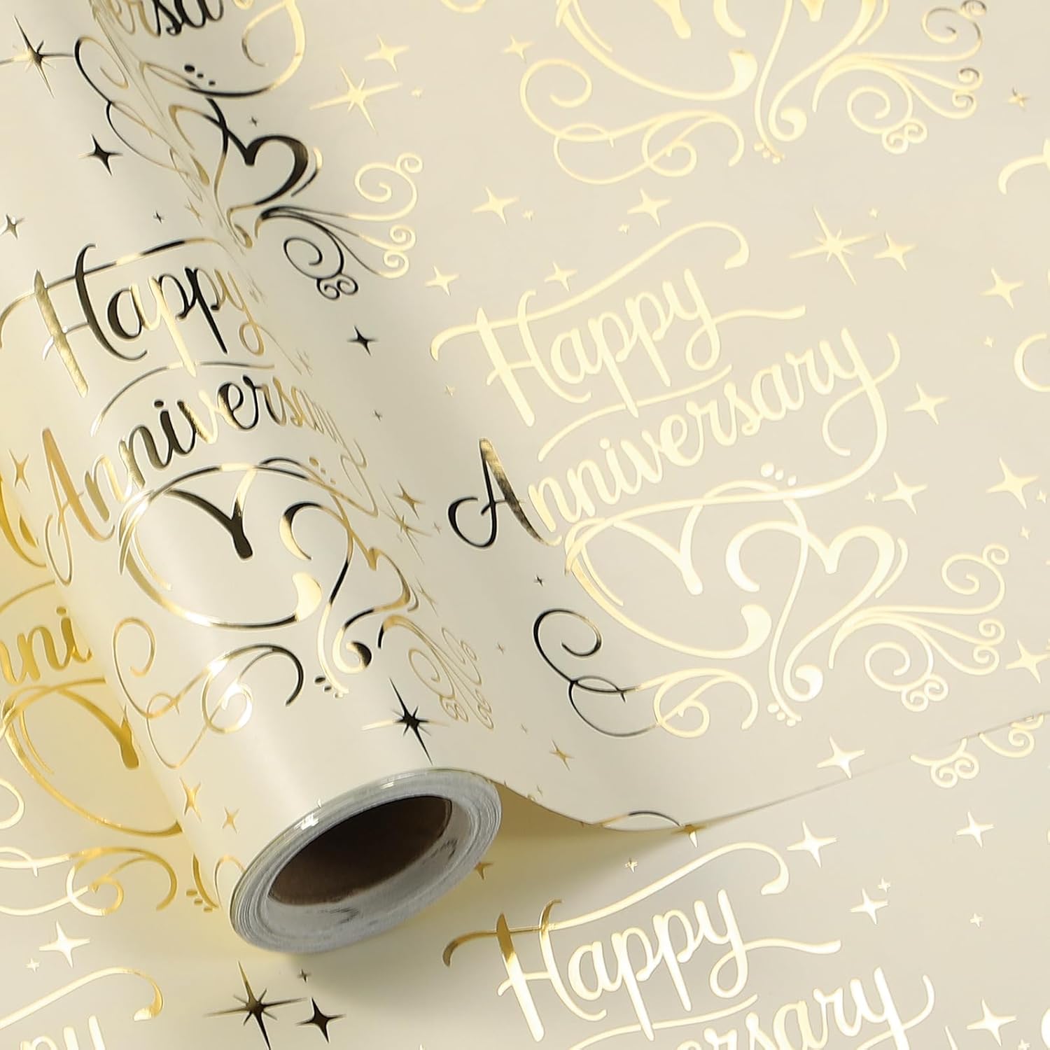 Amazon.com: LeZakaa Happy Anniversary Wrapping Paper Roll, Gold Foil ...