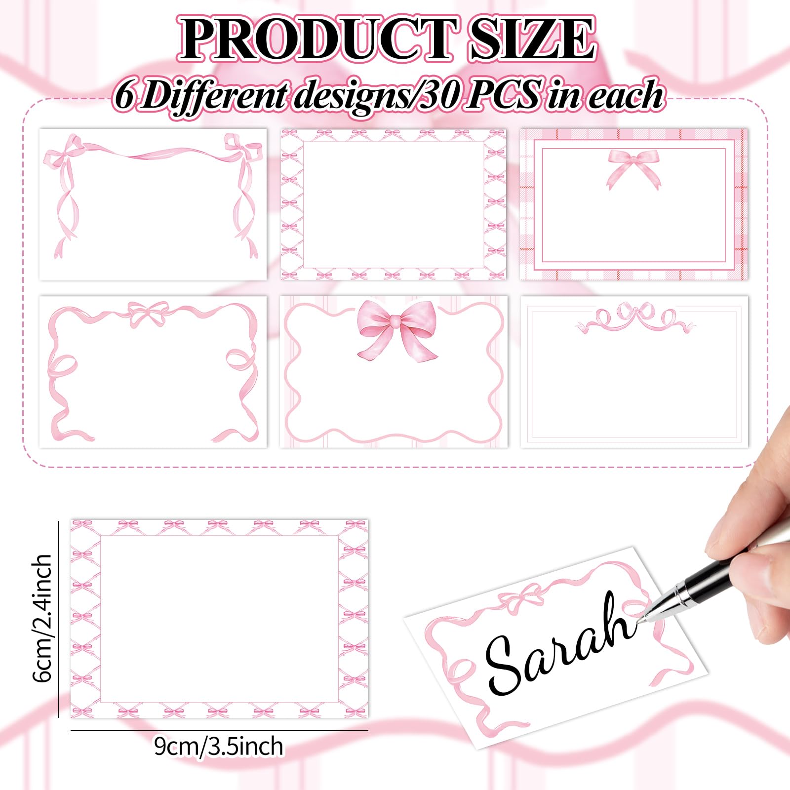 Snapklik.com : 180 Pcs Pink Bow Name Tag Stickers Pretty Bowknot ...
