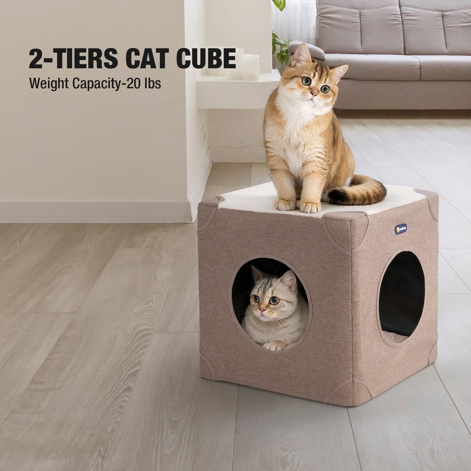 Veehoo Cat Bed House for Indoor Cats, 2 Large Cat Cave with Soft Fluffy ...