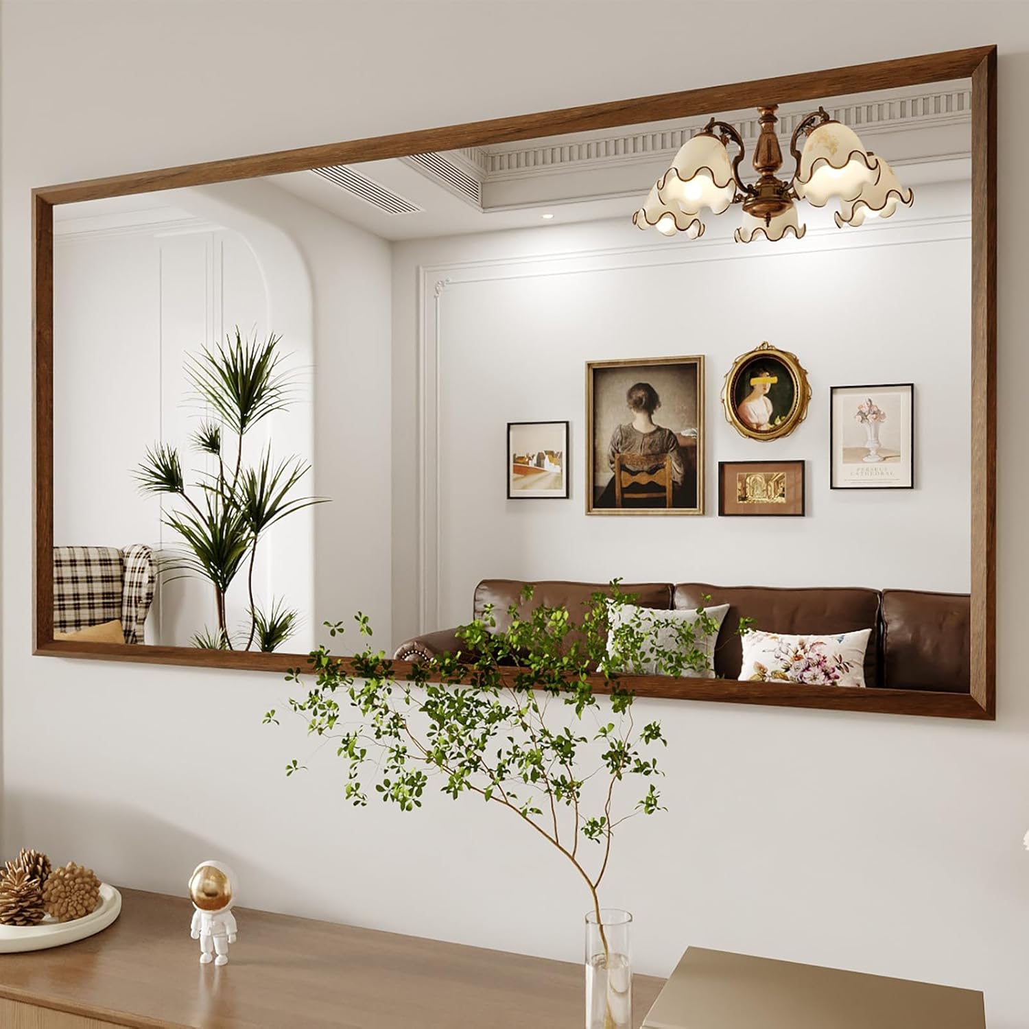 Amazon.com: WEER Walnut Framed Mirror for Bathroom, 55x30 Inch Wall Mounted Mirror, Wood Grain ...