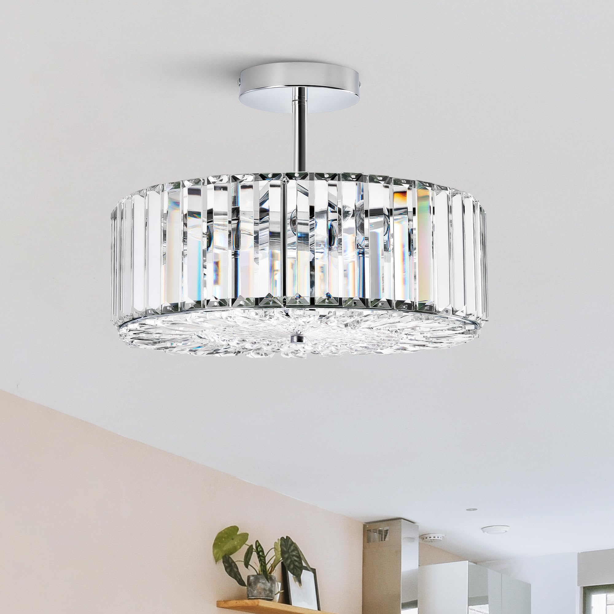 VONLUCE Crystal Light Fixture, Modern Semi Flush Mount Ceiling Light ...