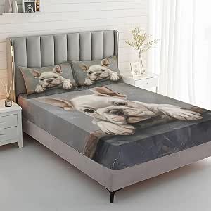 Amazon.com: Zvynqour King Sheet Sets - French Bulldog Sheets King Size ...