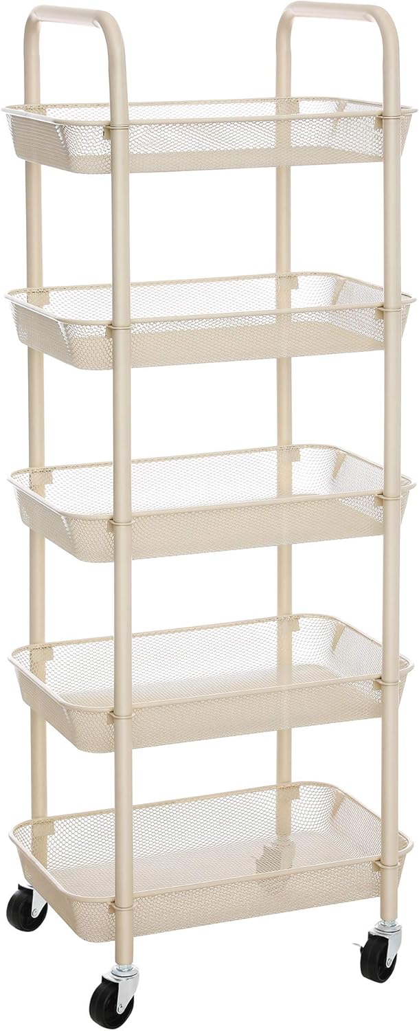 Amazon.com: SONGMICS Rolling Cart, 5-Tier Metal Storage Cart, Kitchen ...