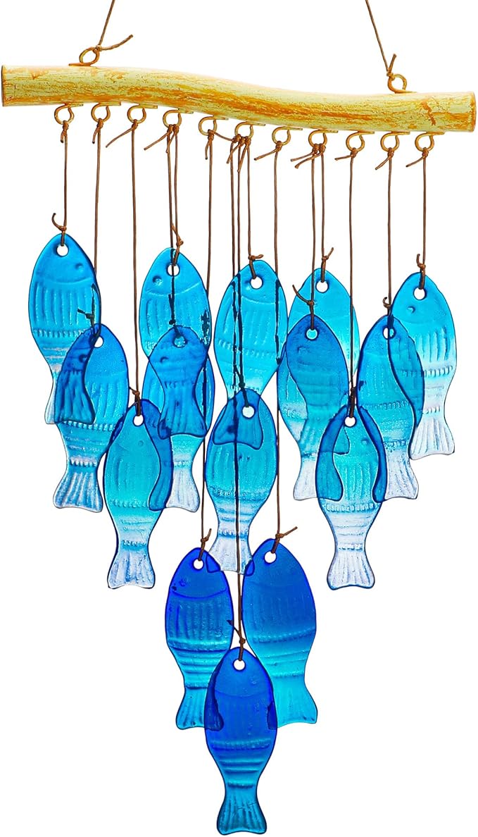 Amazon.com : 23" Blue Glass Sea Wind Chimes - Handcrafted Fish Wind ...