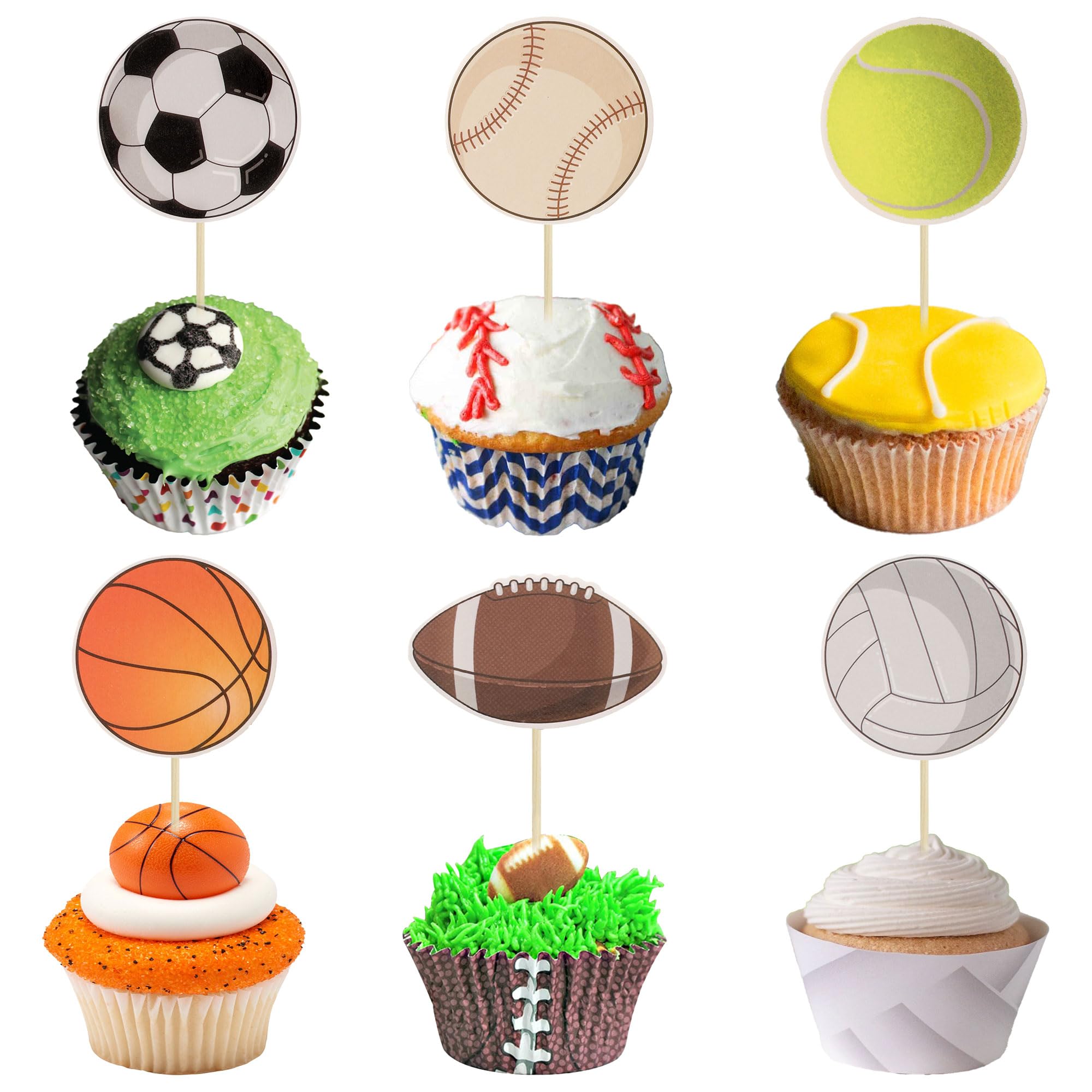 Amazon.com: 36Pcs Sports Cupcake Toppers Basketball Cupcake Toothpicks ...
