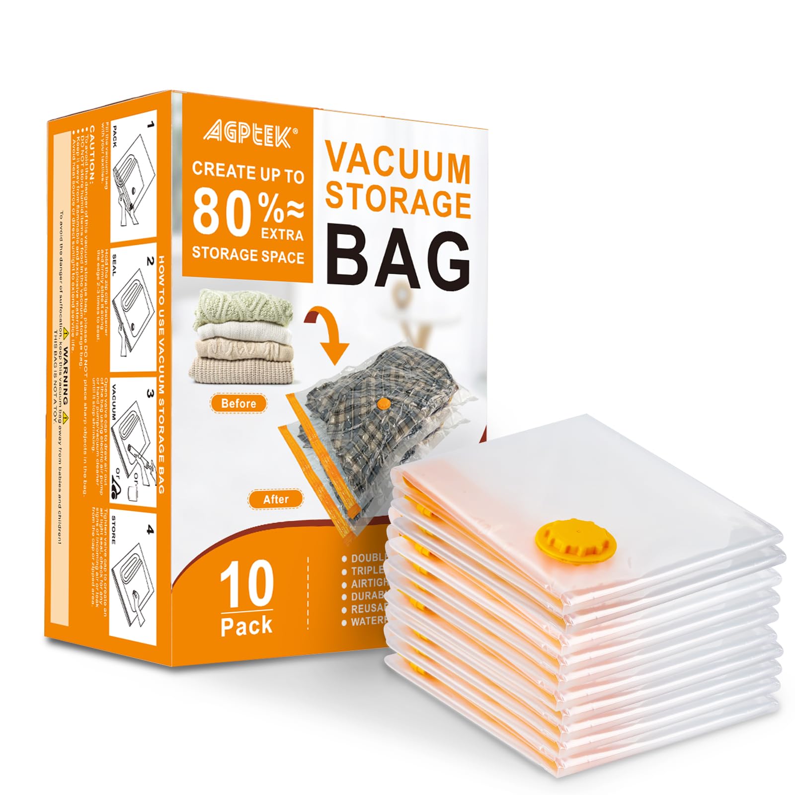 Amazon.com: AGPTEK Large Vacuum Bags, 10 Bags a Set, Durable & Reusable ...
