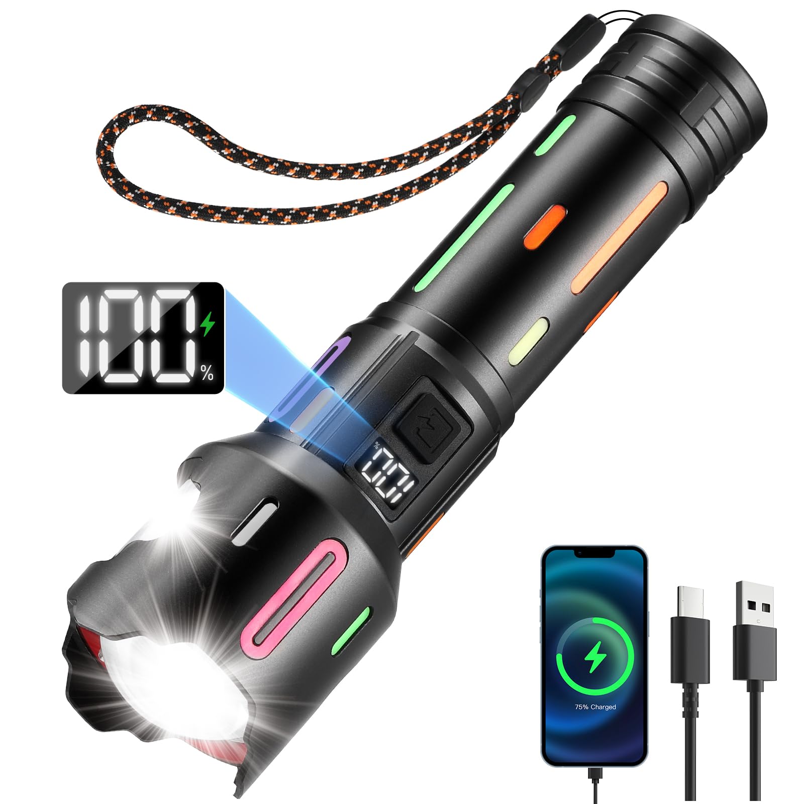 jiaao Rechargeable Flashlight 1000LM High Lumens LED Flashlight with 5 ...