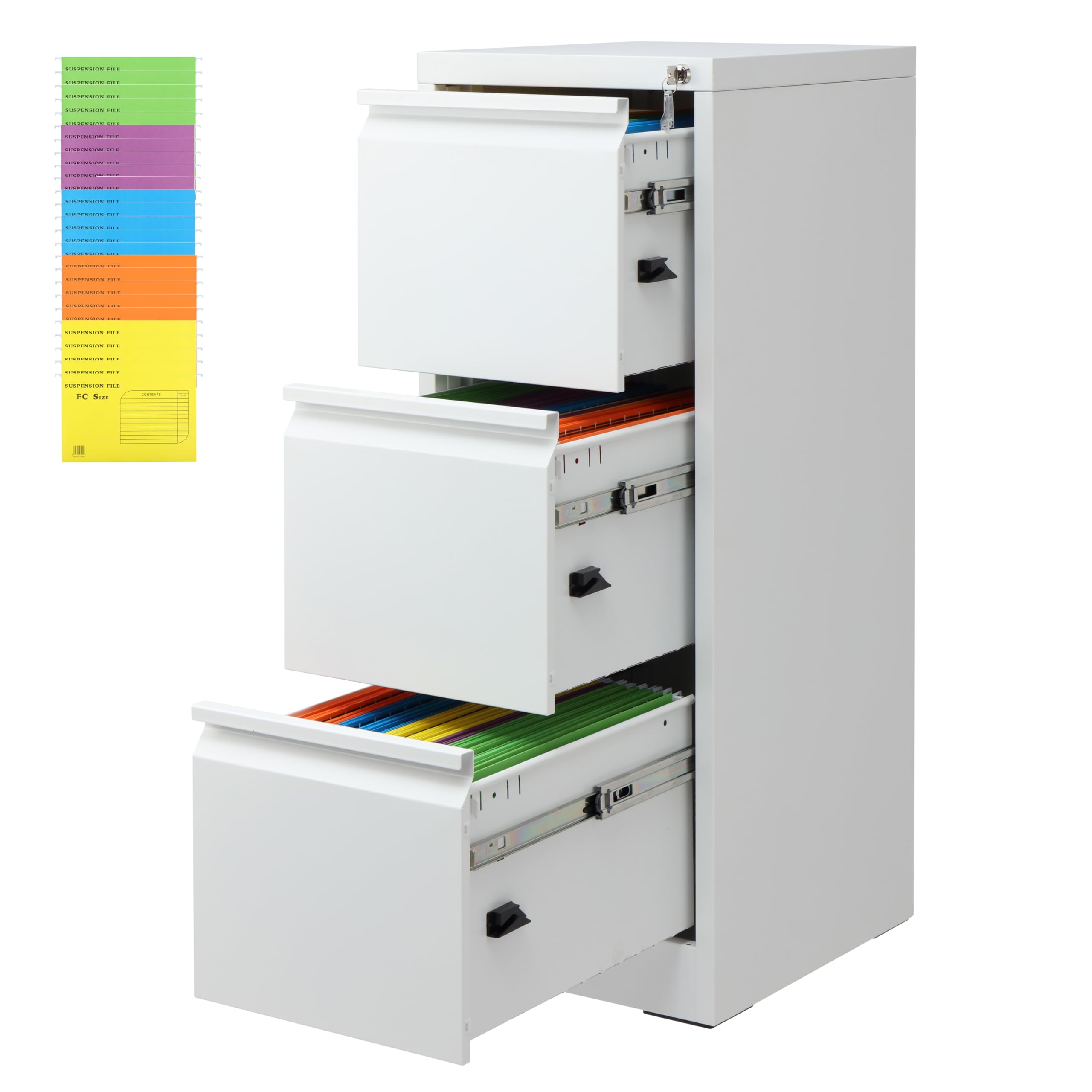 Buy Finnhomy 3 Drawer Vertical File Cabinet with Lock, Metal Filing ...