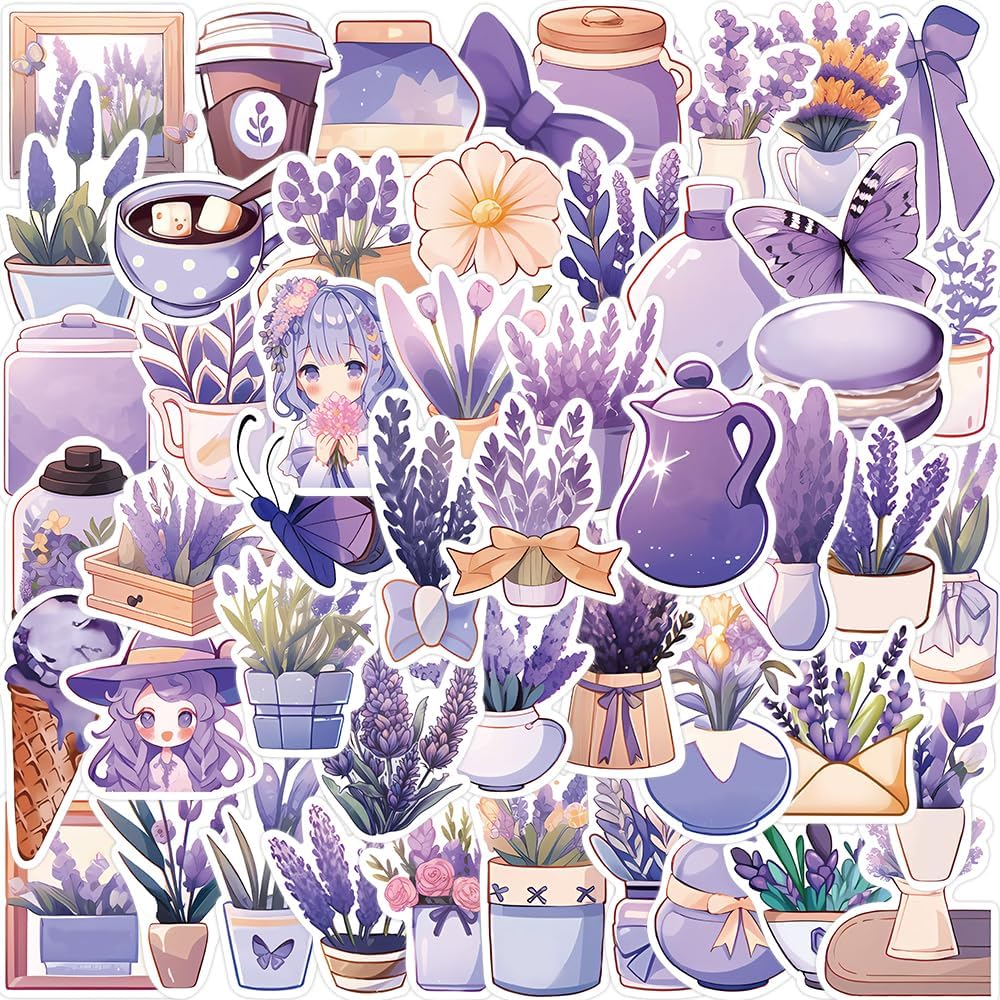 Amazon.com: 50Pcs Lavender Stickers Pack, Purple Aesthetic Stickers for ...